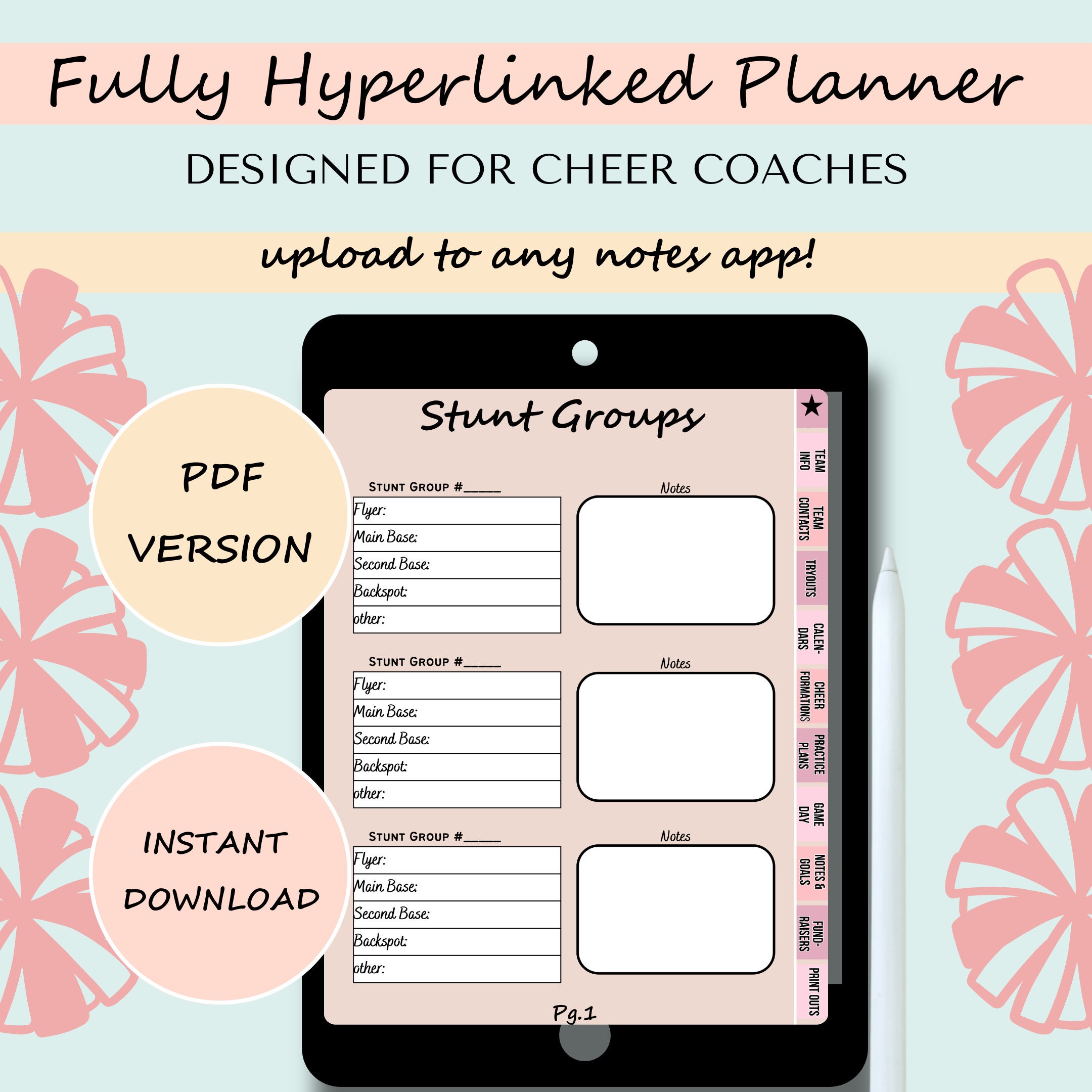 Digital Cheer Coach Planner, Hyperlinked Cheer Planner, iPad Cheer ...
