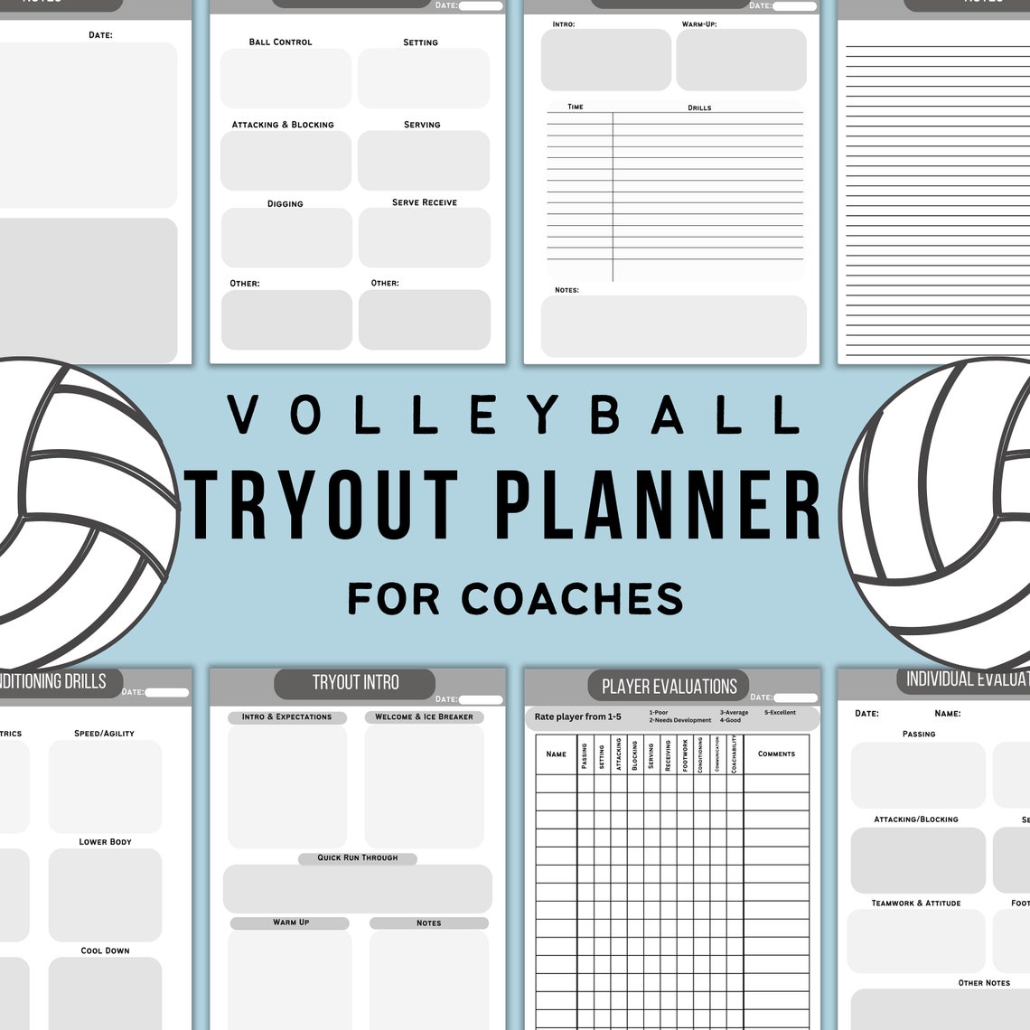 Volleyball Tryout Planner, Volleyball Tryout Sheet, Volleyball Coach's ...