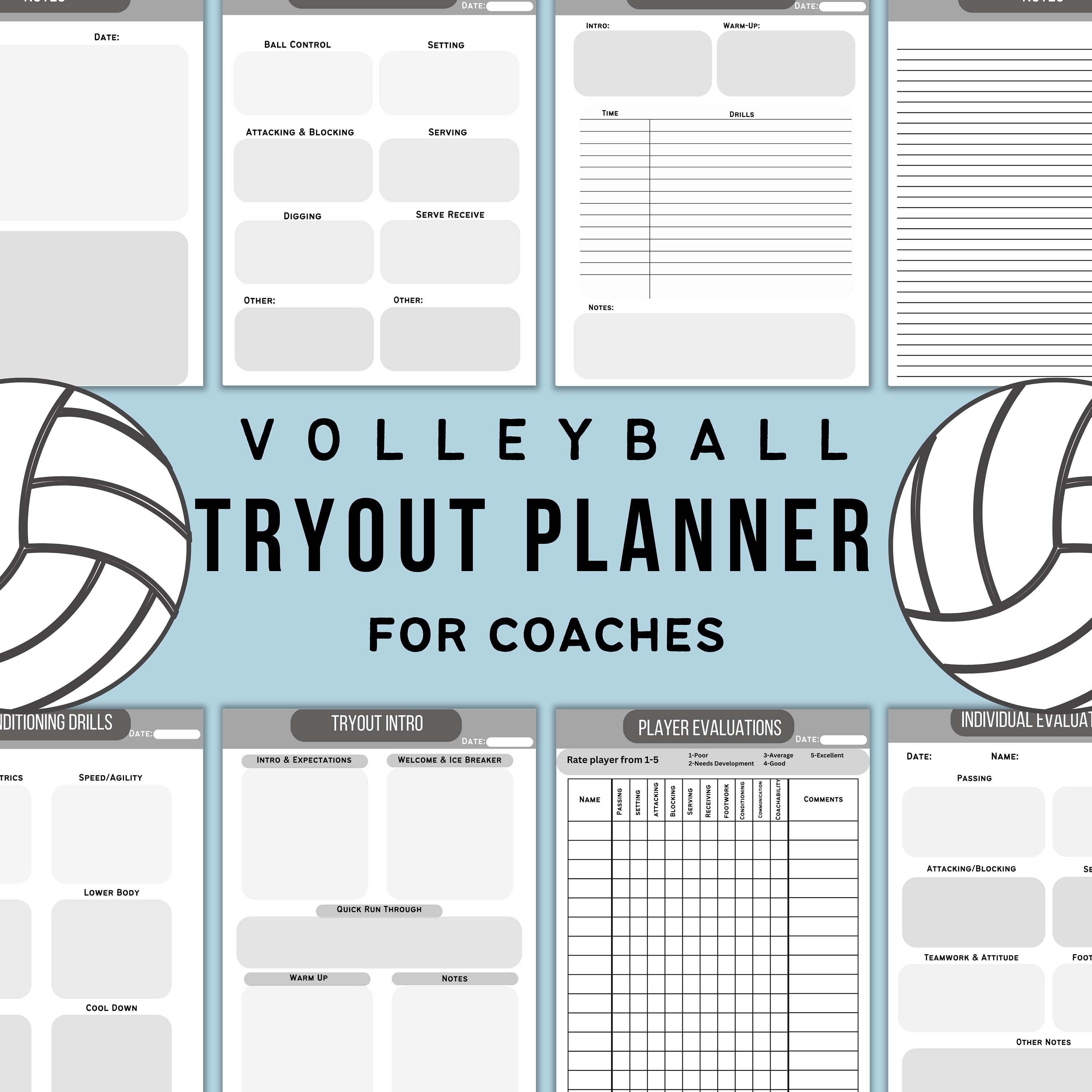 Volleyball Tryout Planner, Volleyball Tryout Sheet, Volleyball Coach's ...