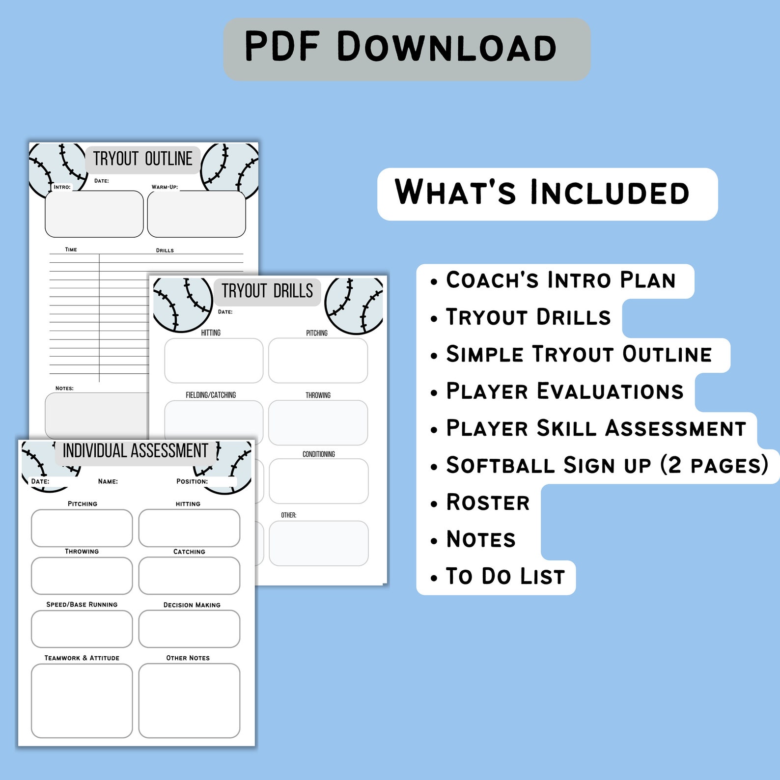 Softball Tryout Planner, Softball Coach Planner, Player Evaluations ...