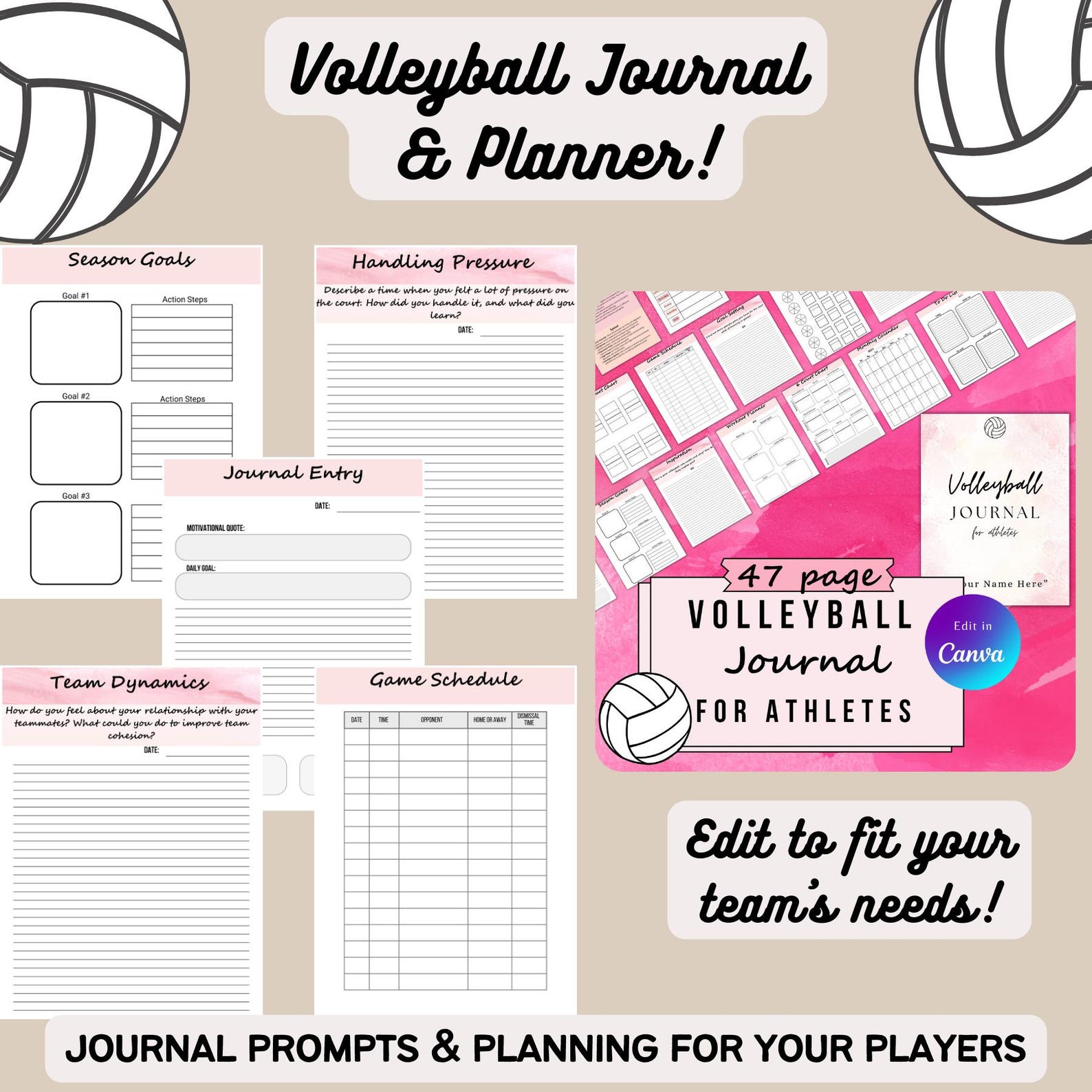 Volleyball Team Activity Bundle, Editable Team Activities, Volleyball ...