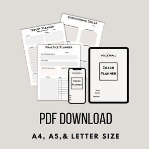 PDF Neutral Volleyball Coach Planner, Printable Volleyball Planner ...