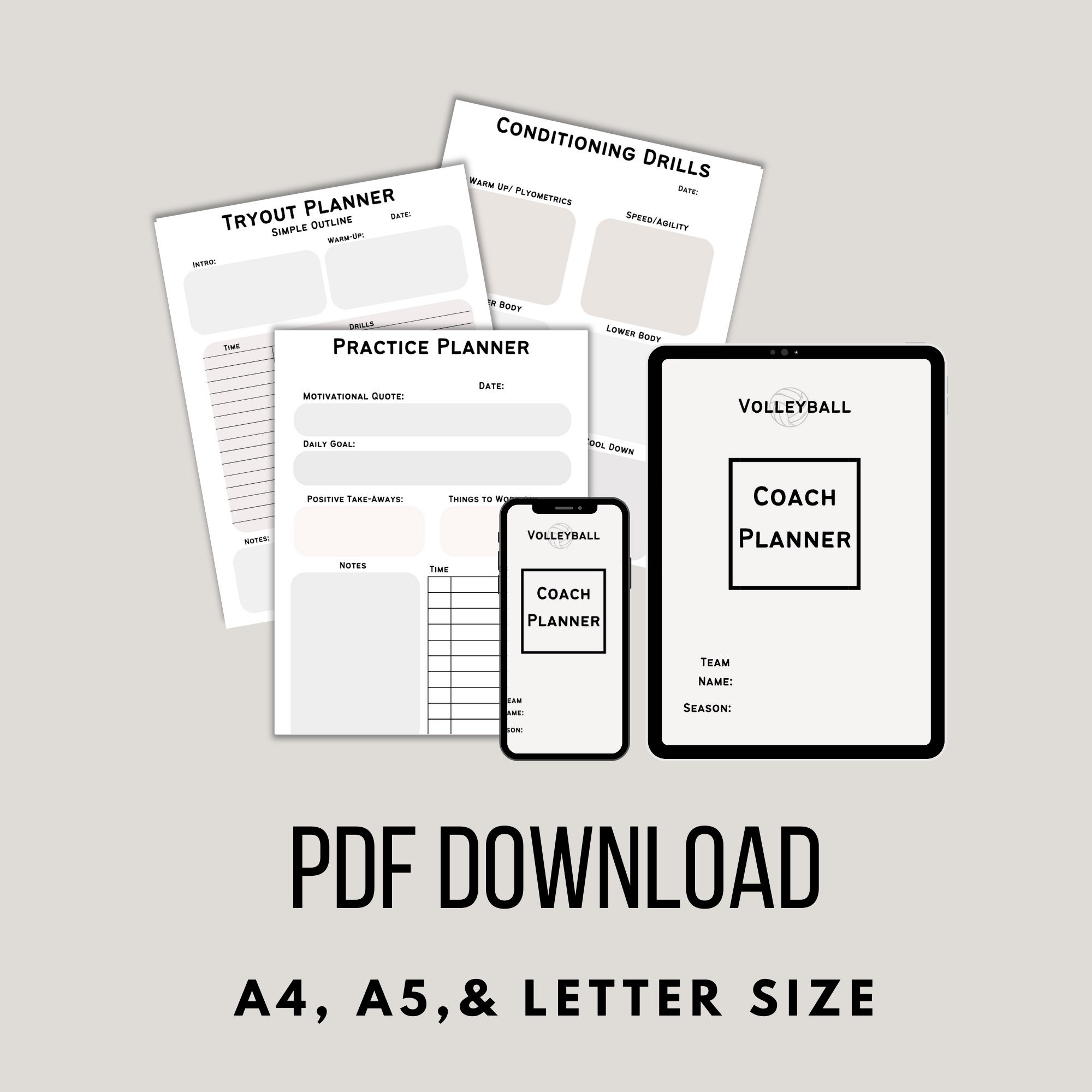 PDF Neutral Volleyball Coach Planner, Printable Volleyball Planner ...