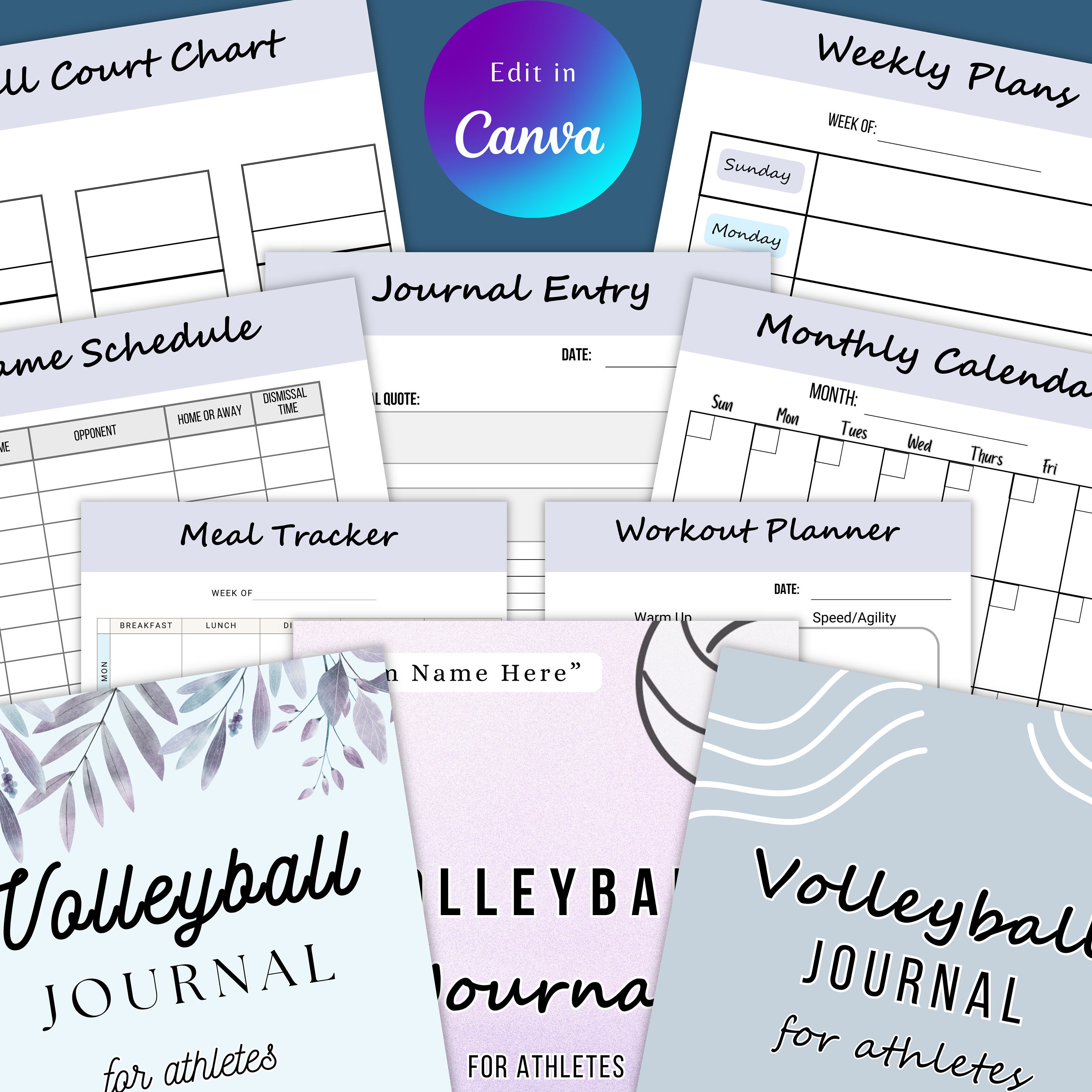 Editable Volleyball Planner and Journal, Volleyball Planner for ...
