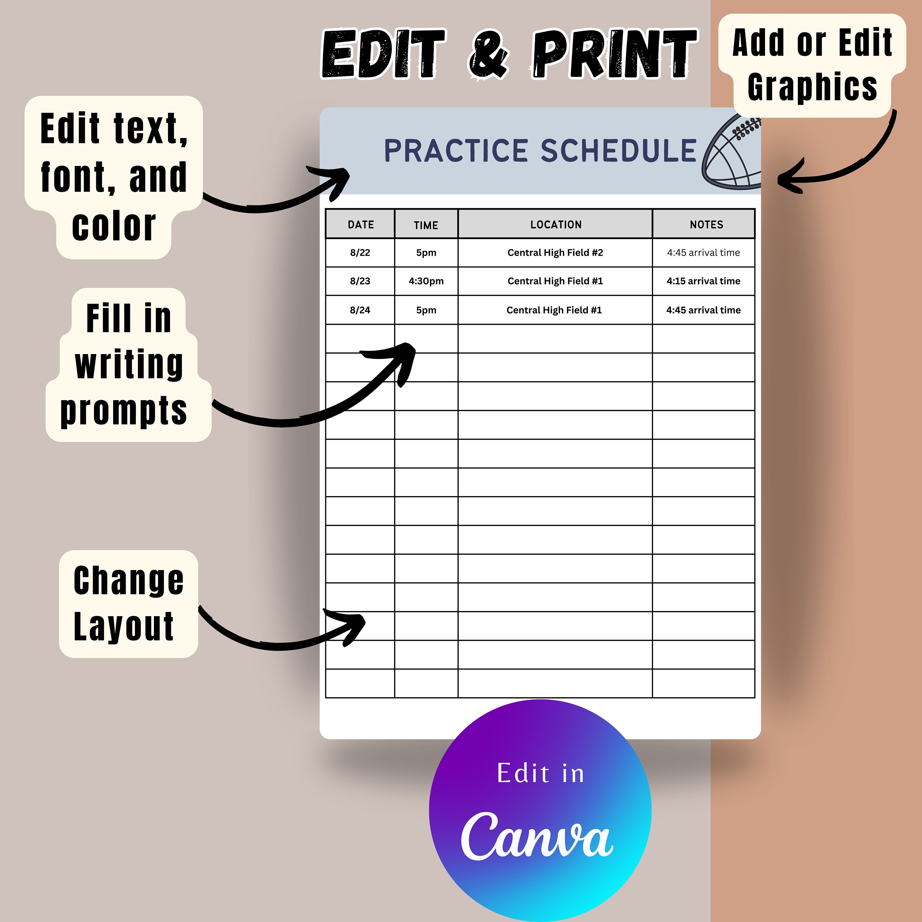 Editable Football Coach Planner, Printable Football Coach Planner ...