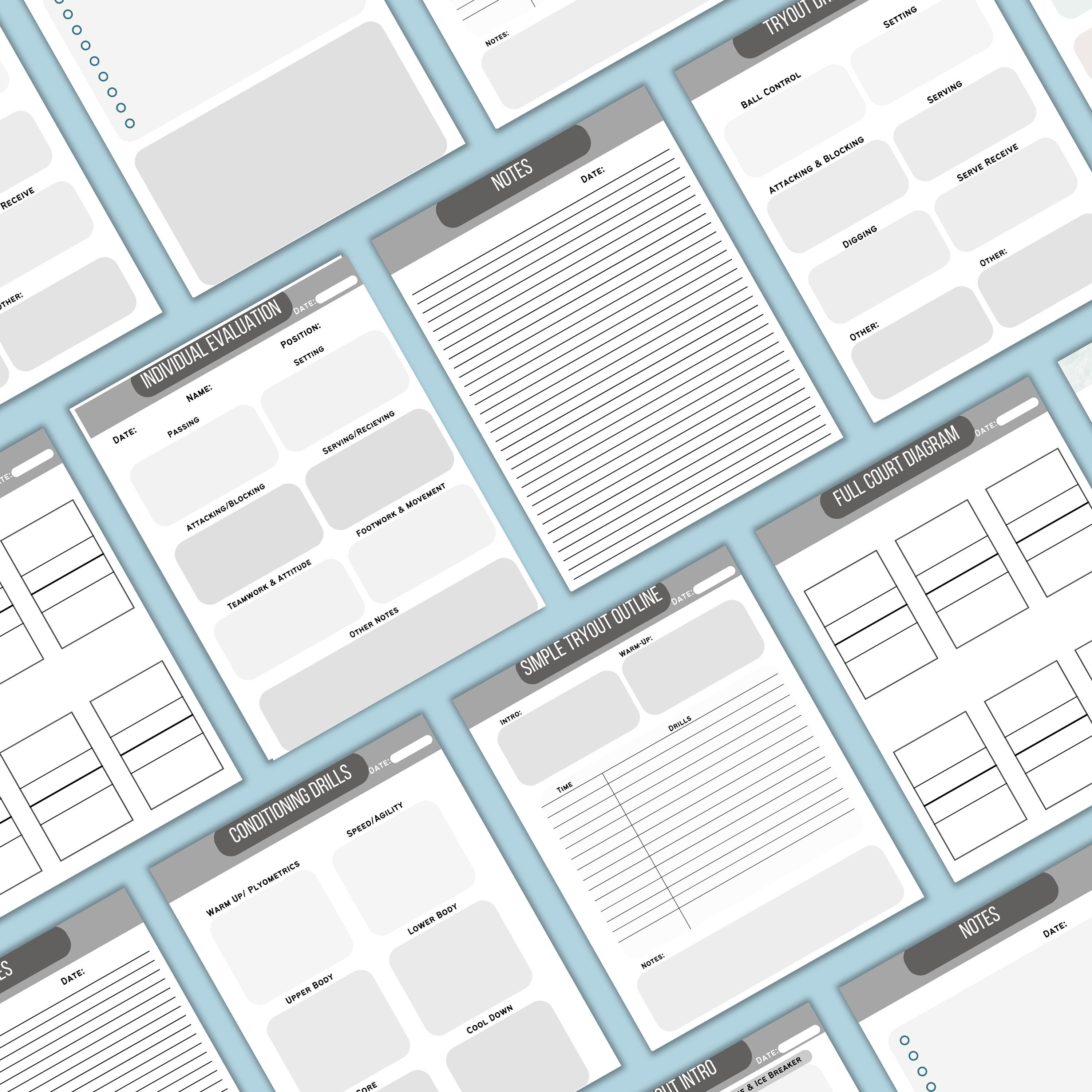 Volleyball Tryout Planner, Volleyball Tryout Sheet, Volleyball Coach's ...