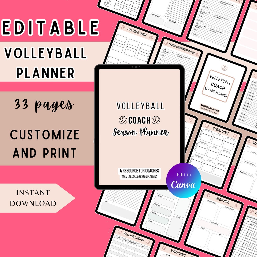 Editable Volleyball Planner, Volleyball Coach Planner, Editable ...