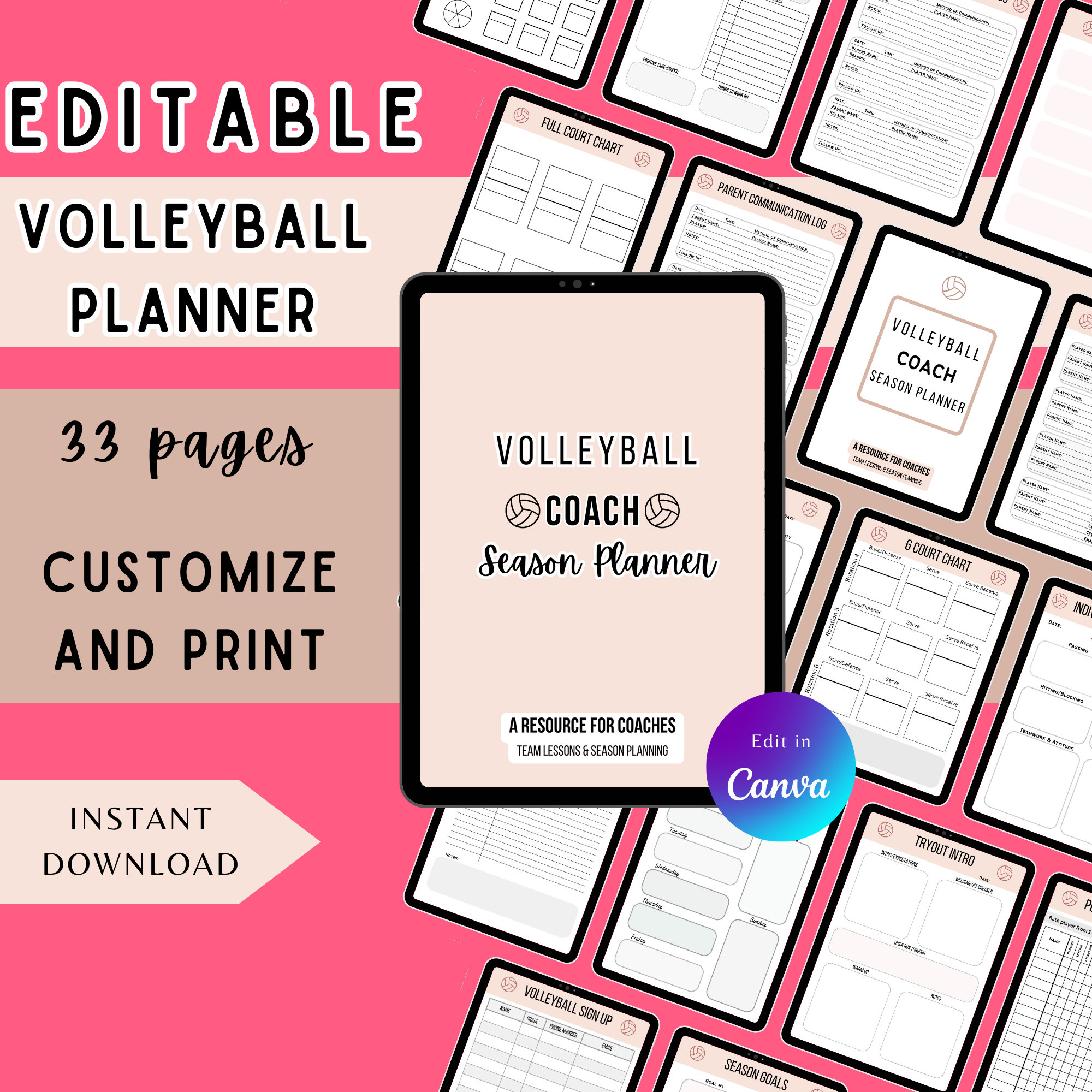 Editable Volleyball Planner, Volleyball Coach Planner, Editable ...