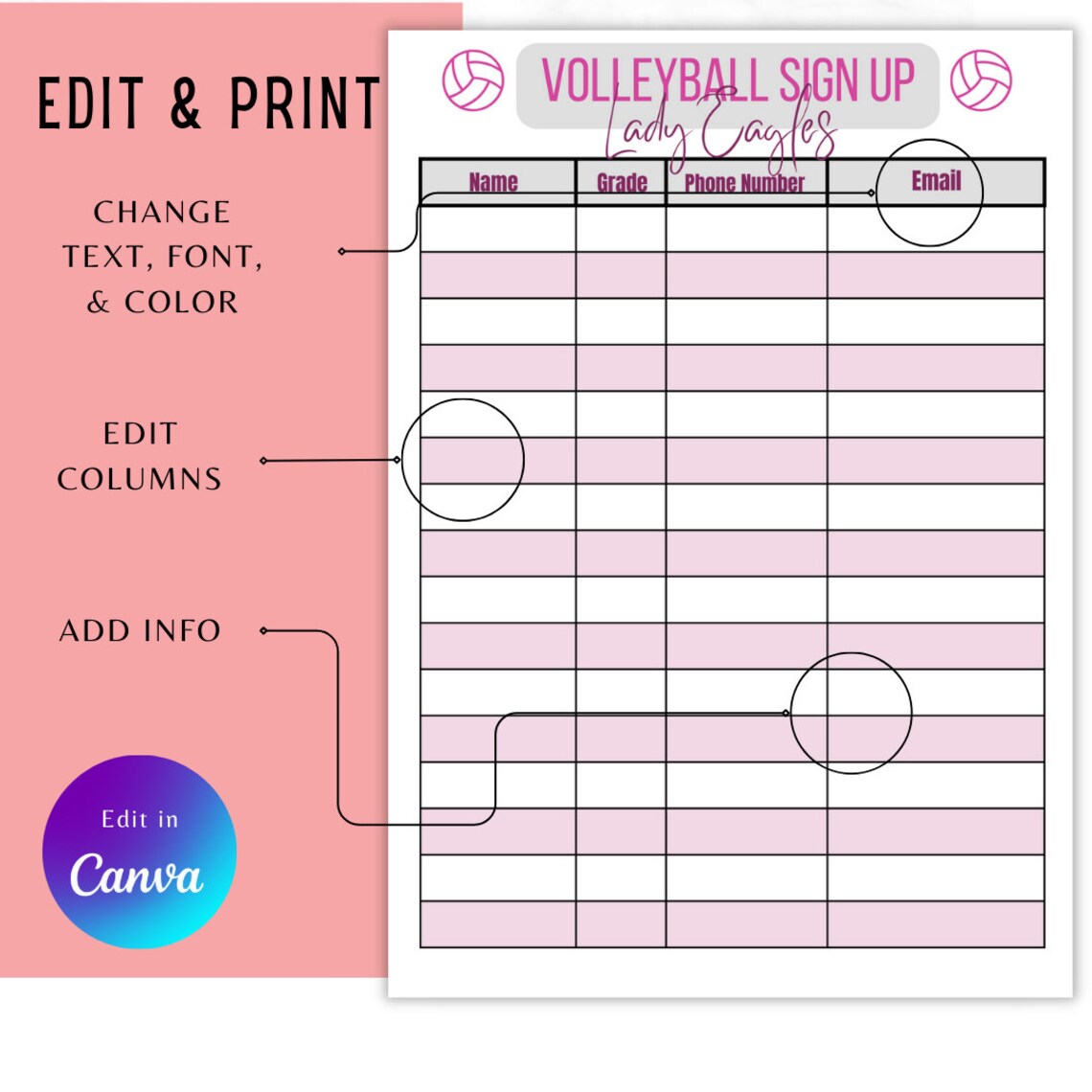 Editable Volleyball Sign Up, Editable Volleyball Schedule, Volleyball ...