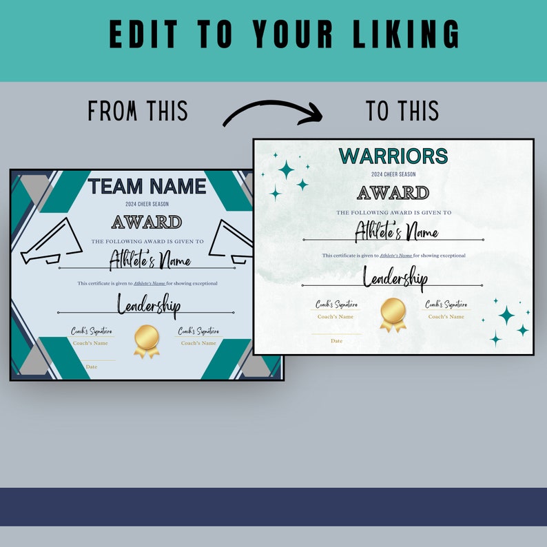 Editable Cheer Certificate, Editable Cheer Award, Cheerleading Awards ...