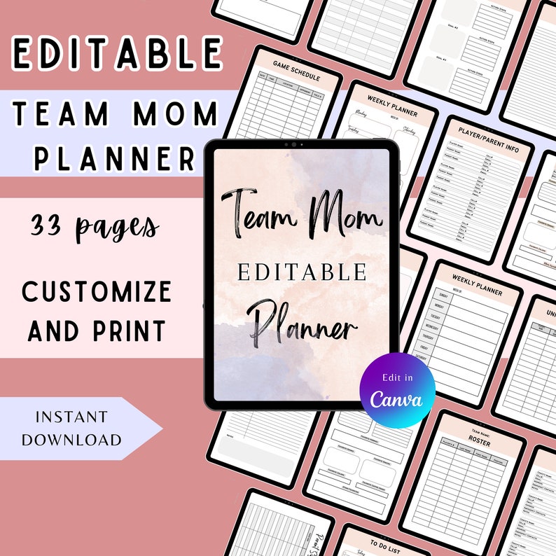 Editable Team Mom Planner, Team Mom Planner, Personalized Team Mom ...