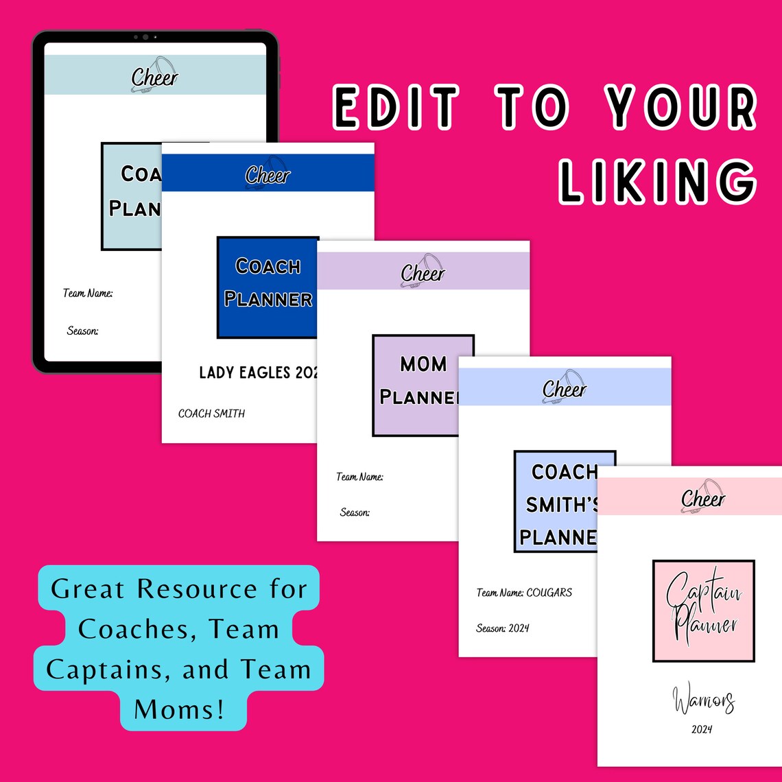 Editable Cheer Planner, Digital Cheer Planner, Cheer Coach Planner ...
