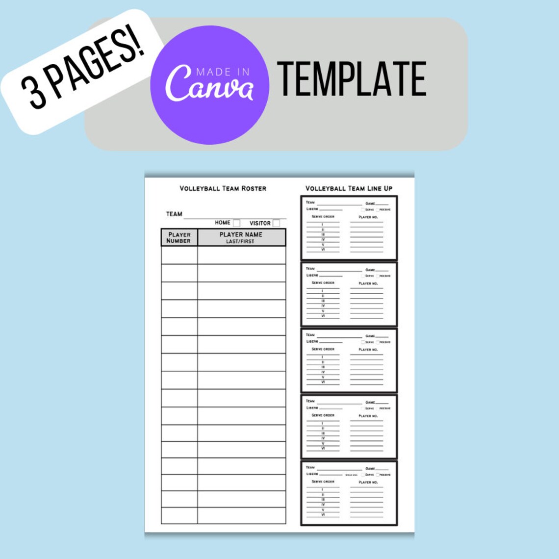 Editable Volleyball Sheets, Volleyball Canva Template, Volleyball ...