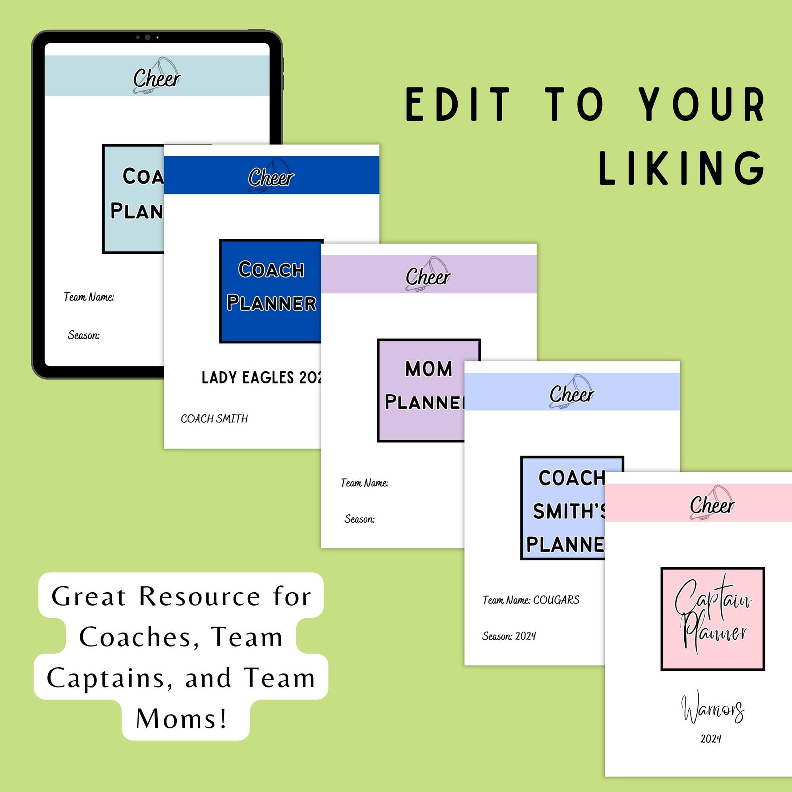 Editable Cheer Planner, Digital Cheer Planner, Cheer Coach Planner ...
