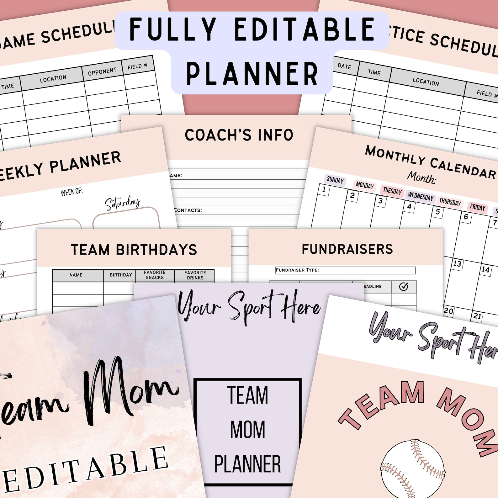 Editable Team Mom Planner, Team Mom Planner, Personalized Team Mom ...