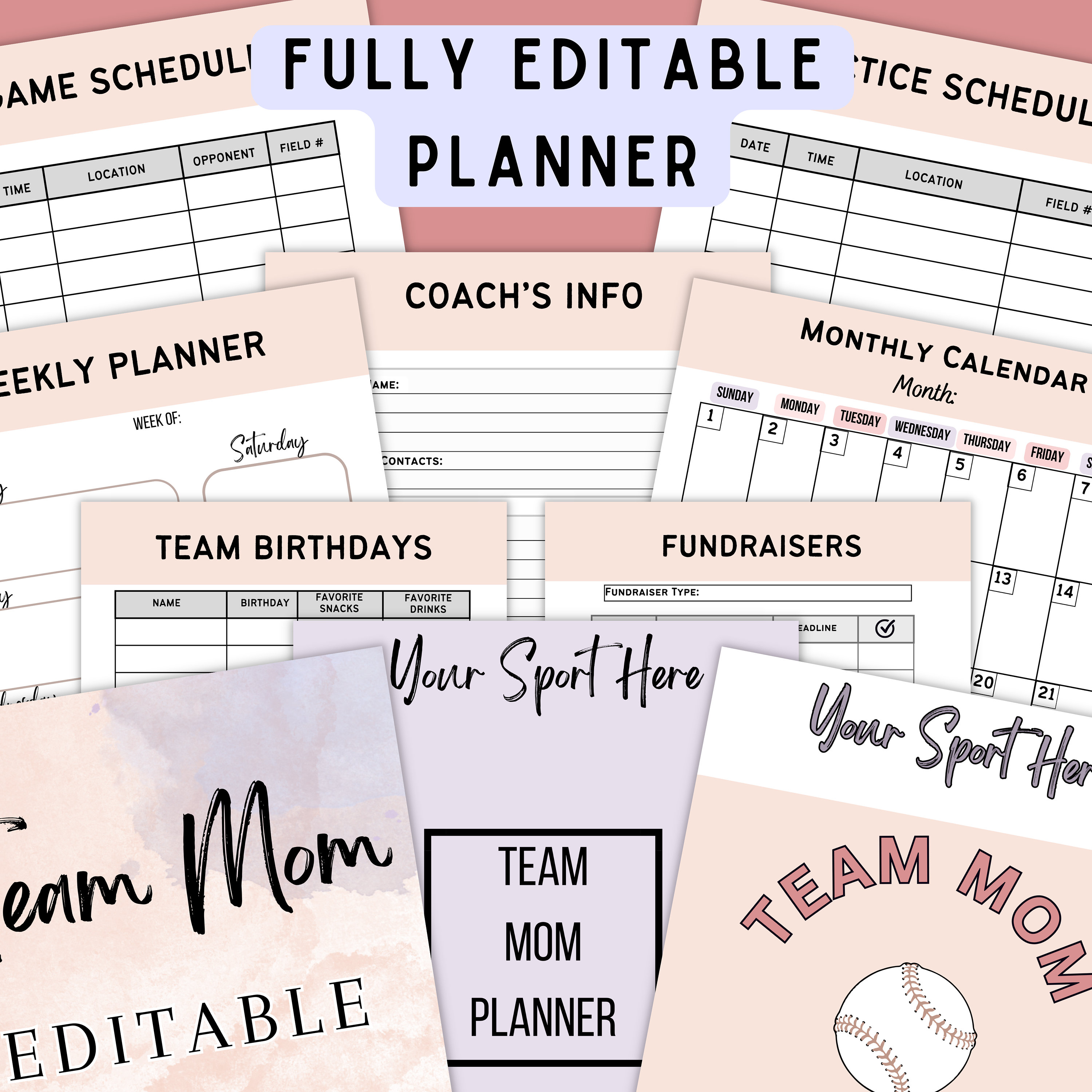 Editable Team Mom Planner, Team Mom Planner, Personalized Team Mom ...