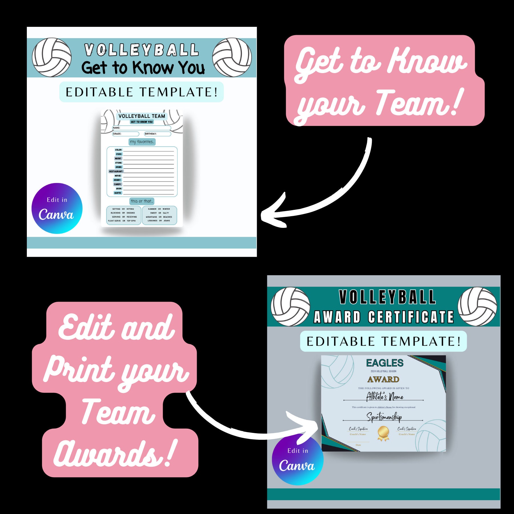 Volleyball Coach Bundle, Volleyball Coach Planners, Volleyball Editable ...