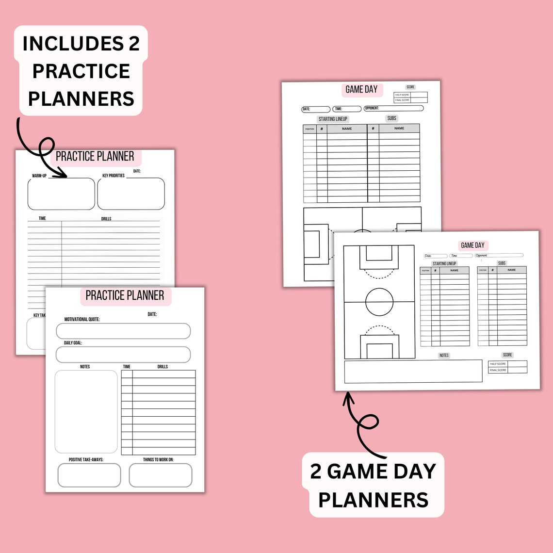 Pink Soccer Coach Planner, Soccer Team Planner for Coaches, Soccer ...