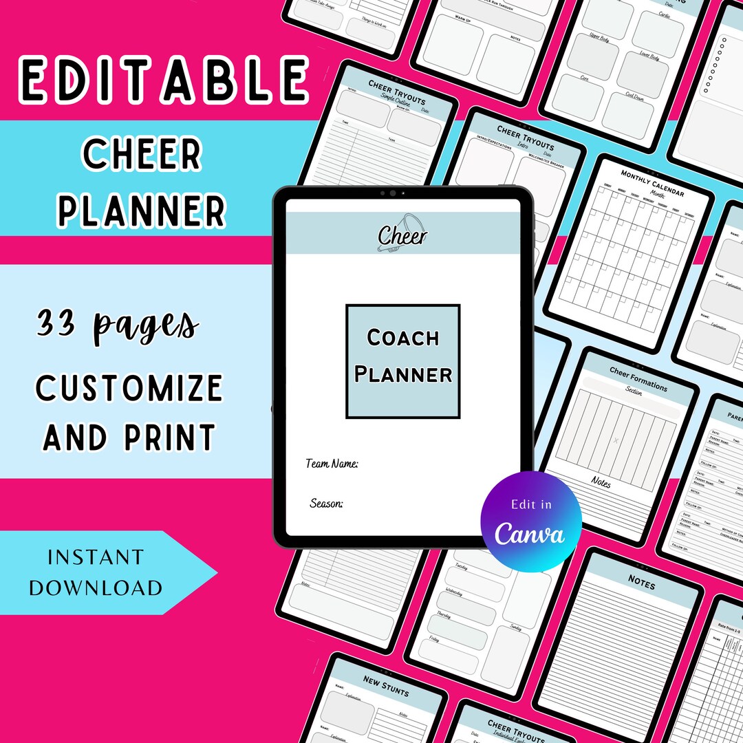 Editable Cheer Planner, Digital Cheer Planner, Cheer Coach Planner ...