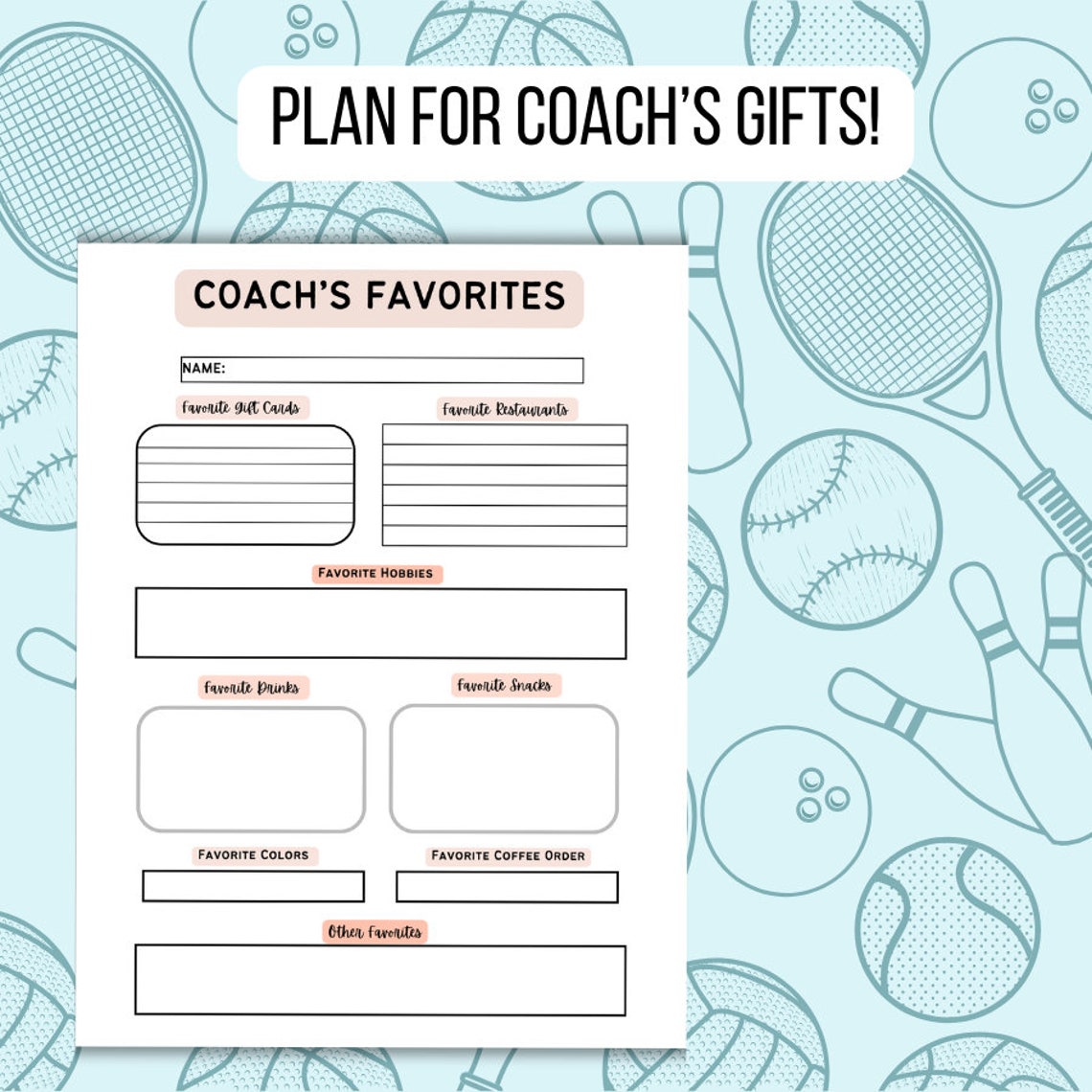 Coach's Favorites Sheet, Team Forms, Team Mom Downloads, Get to Know ...