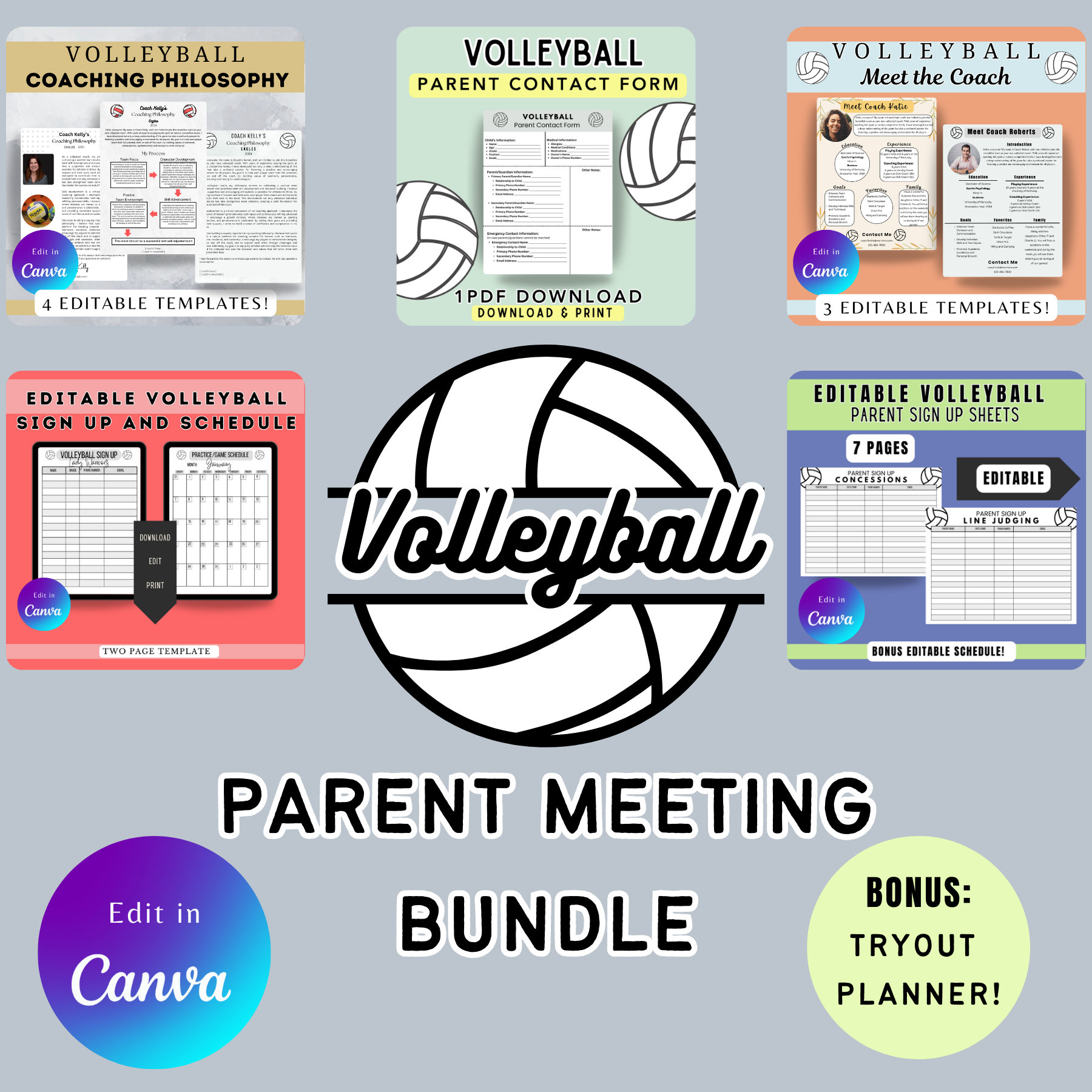 Volleyball Parent Meeting Bundle for Coaches, Parent Meeting Forms ...