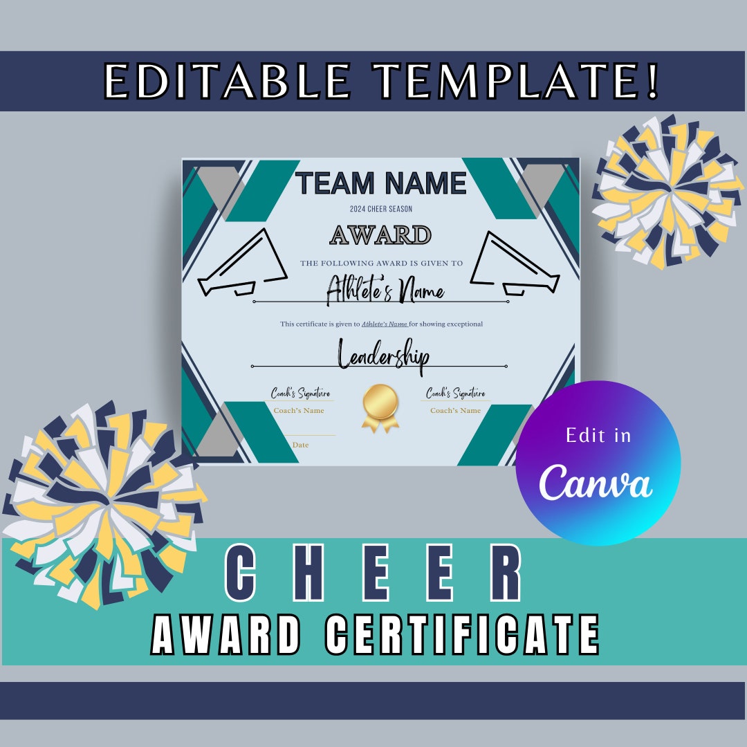 Editable Cheer Certificate, Editable Cheer Award, Cheerleading Awards ...