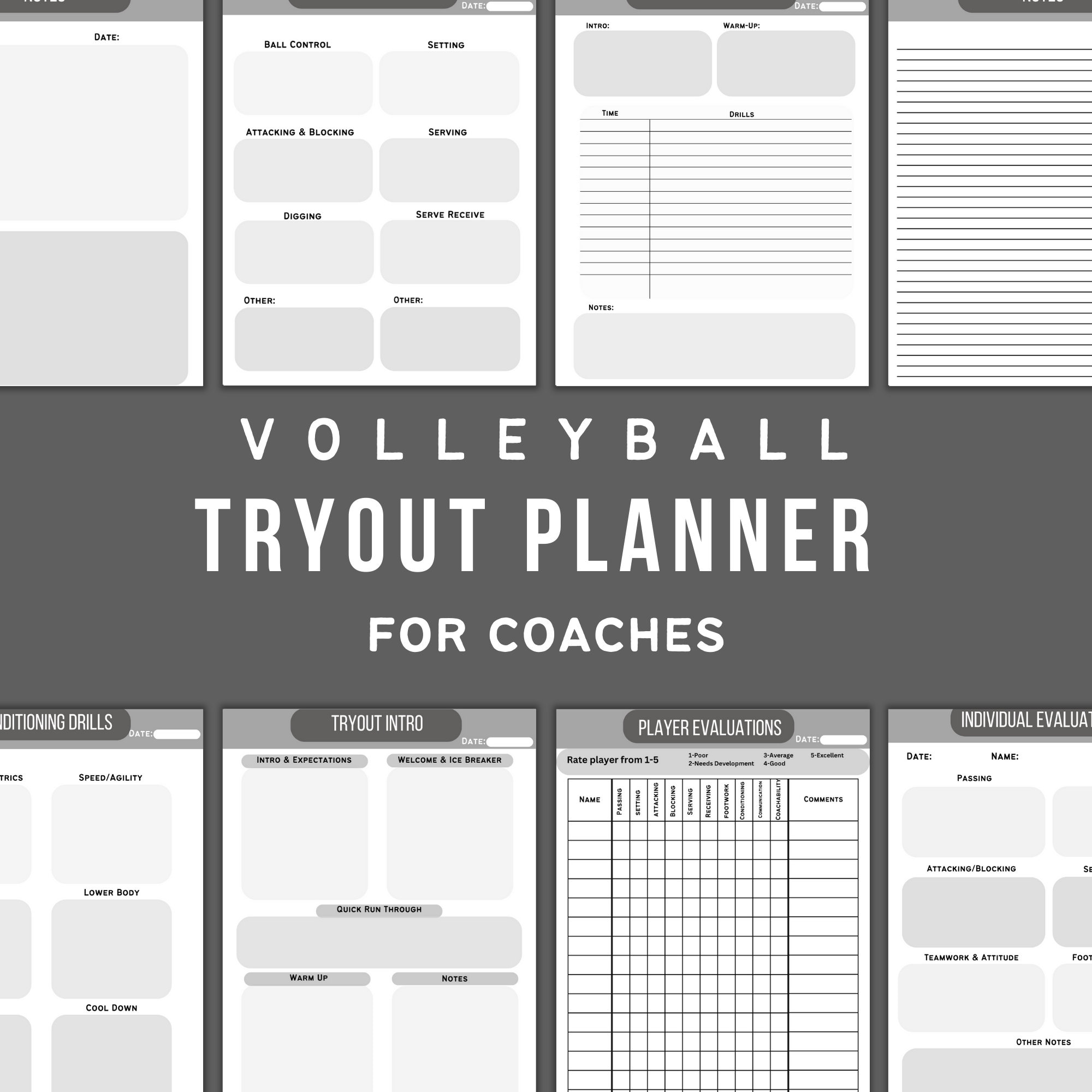 Volleyball Tryout Planner, Volleyball Tryout Sheet, Volleyball Coach's ...