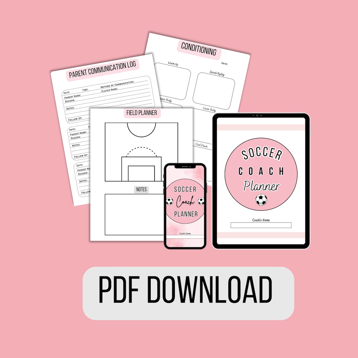 Pink Soccer Coach Planner, Soccer Team Planner for Coaches, Soccer ...