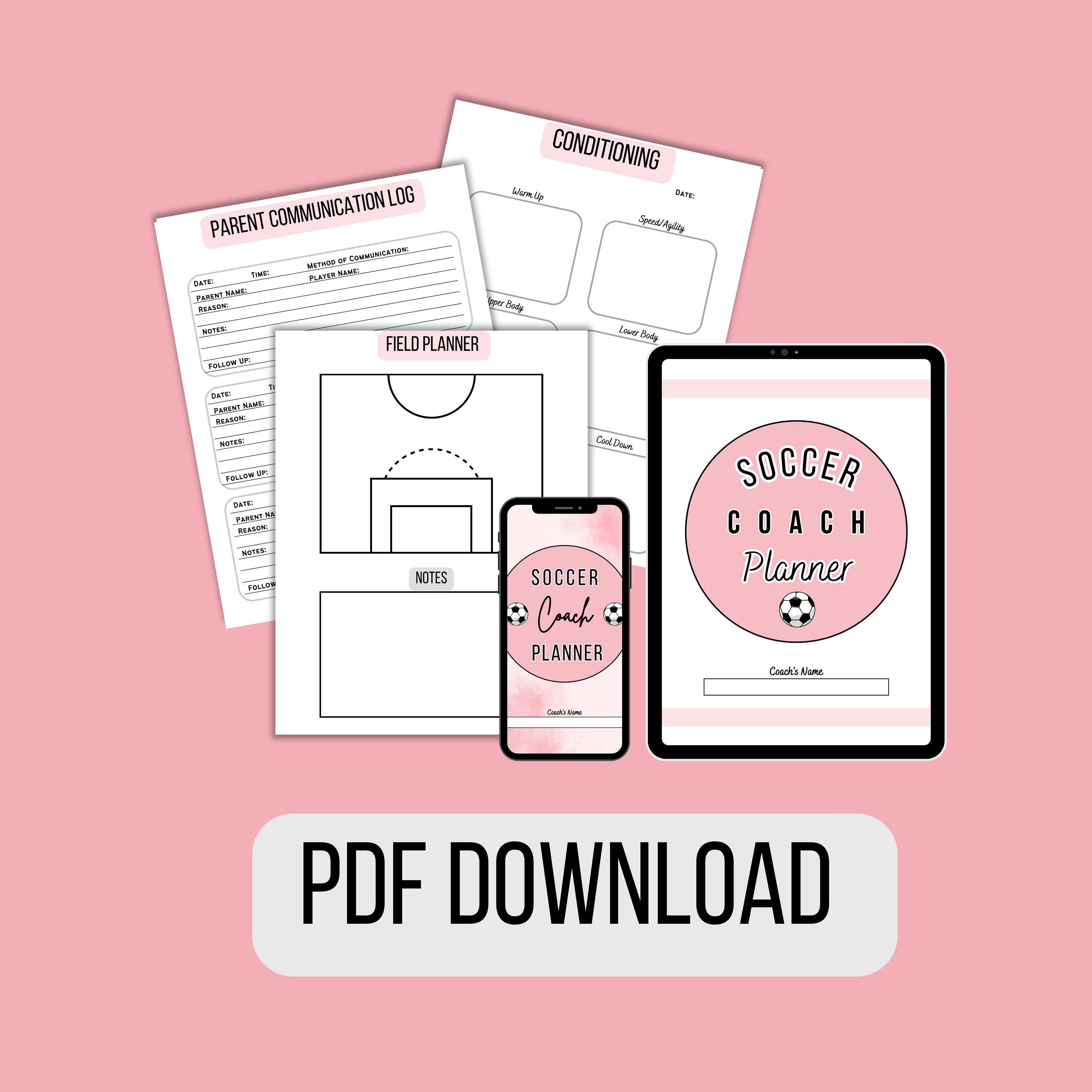 Pink Soccer Coach Planner, Soccer Team Planner for Coaches, Soccer ...