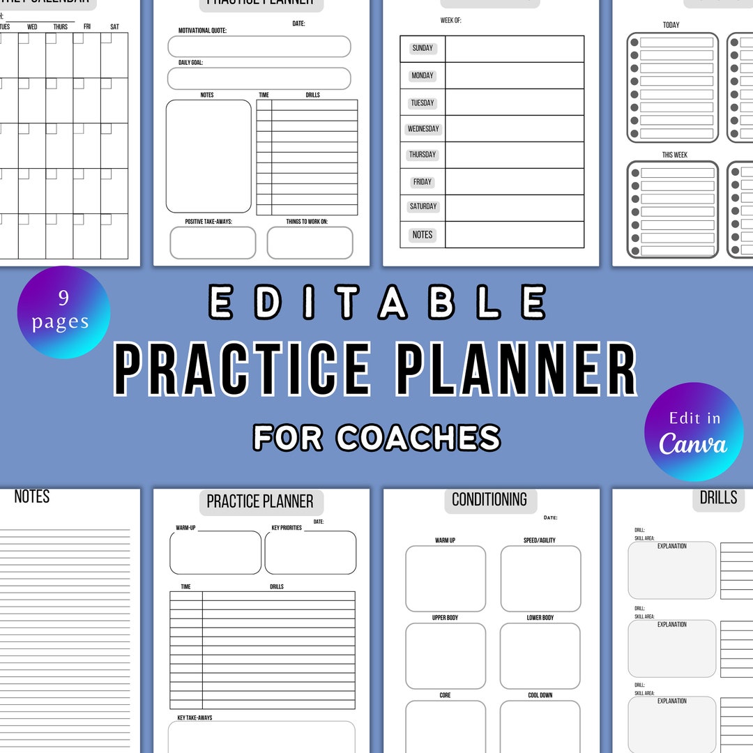 Editable Practice Planner, Editable Planner for Coaches, Sports ...
