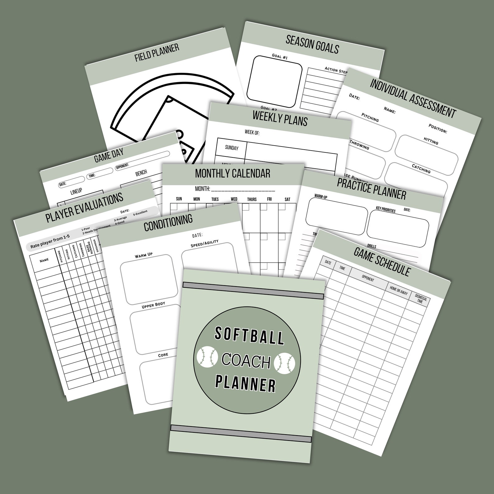 Softball Coach Planner, Softball Coach Printable Planner, Softball ...