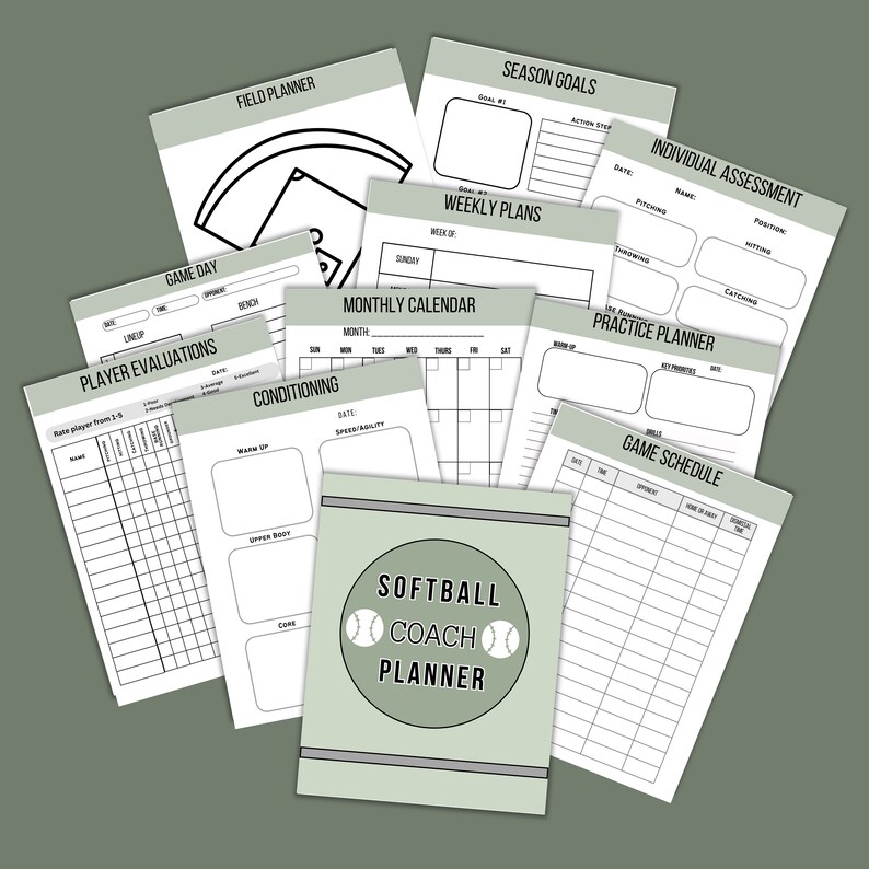 Softball Coach Planner, Softball Coach Printable Planner, Softball ...