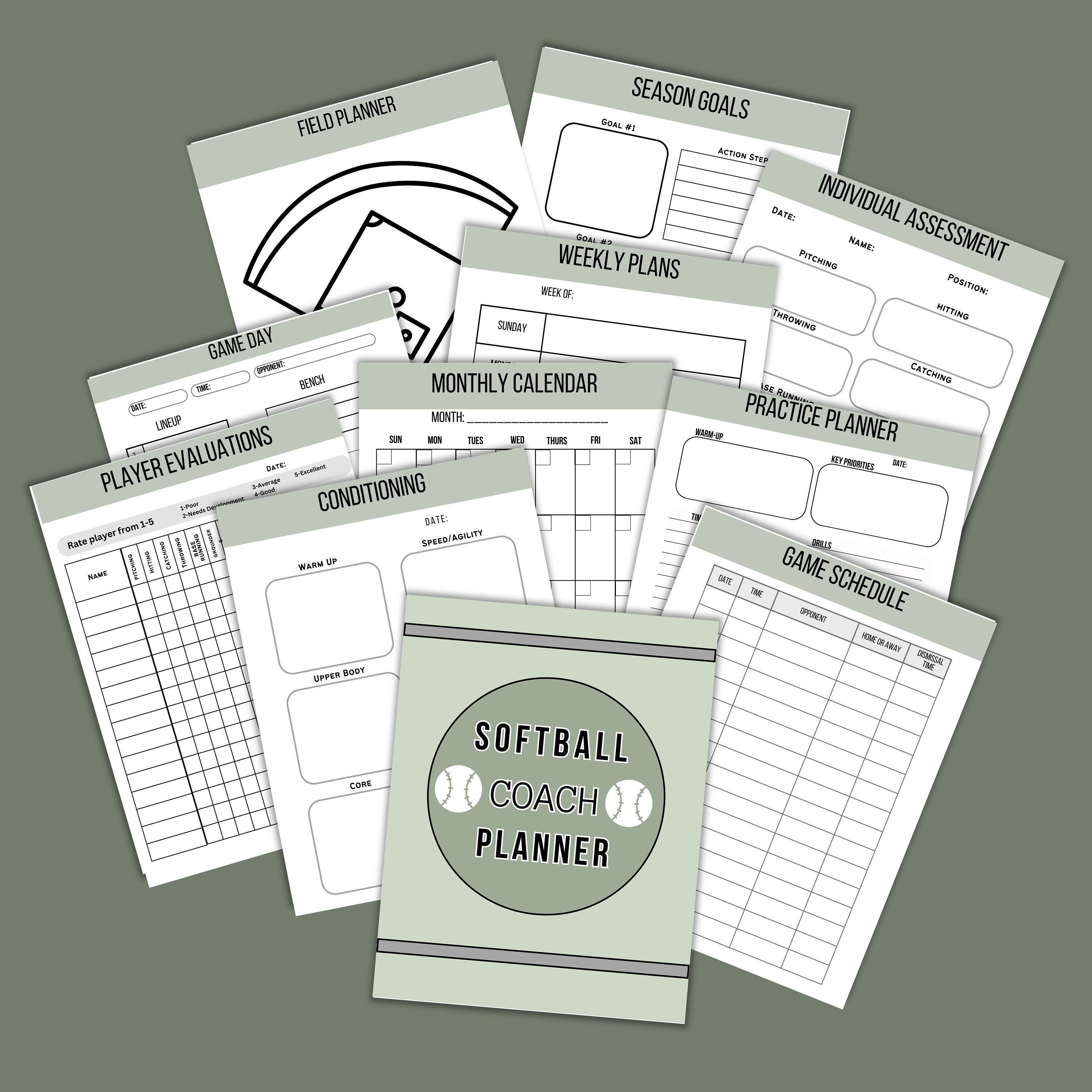 Softball Coach Planner, Softball Coach Printable Planner, Softball ...