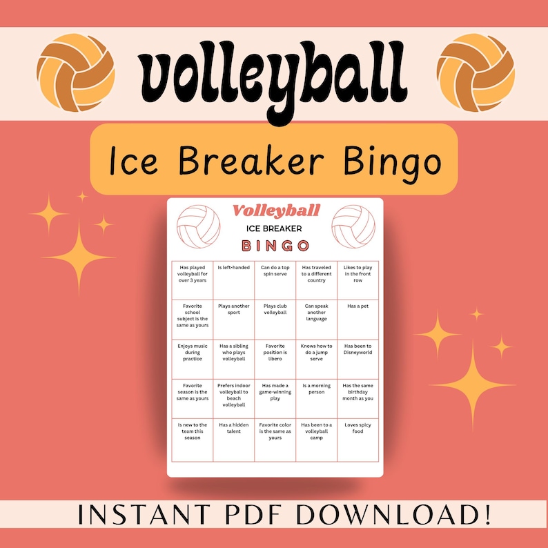 Volleyball Ice Breaker Bingo, Volleyball Ice Breaker, PDF Download ...