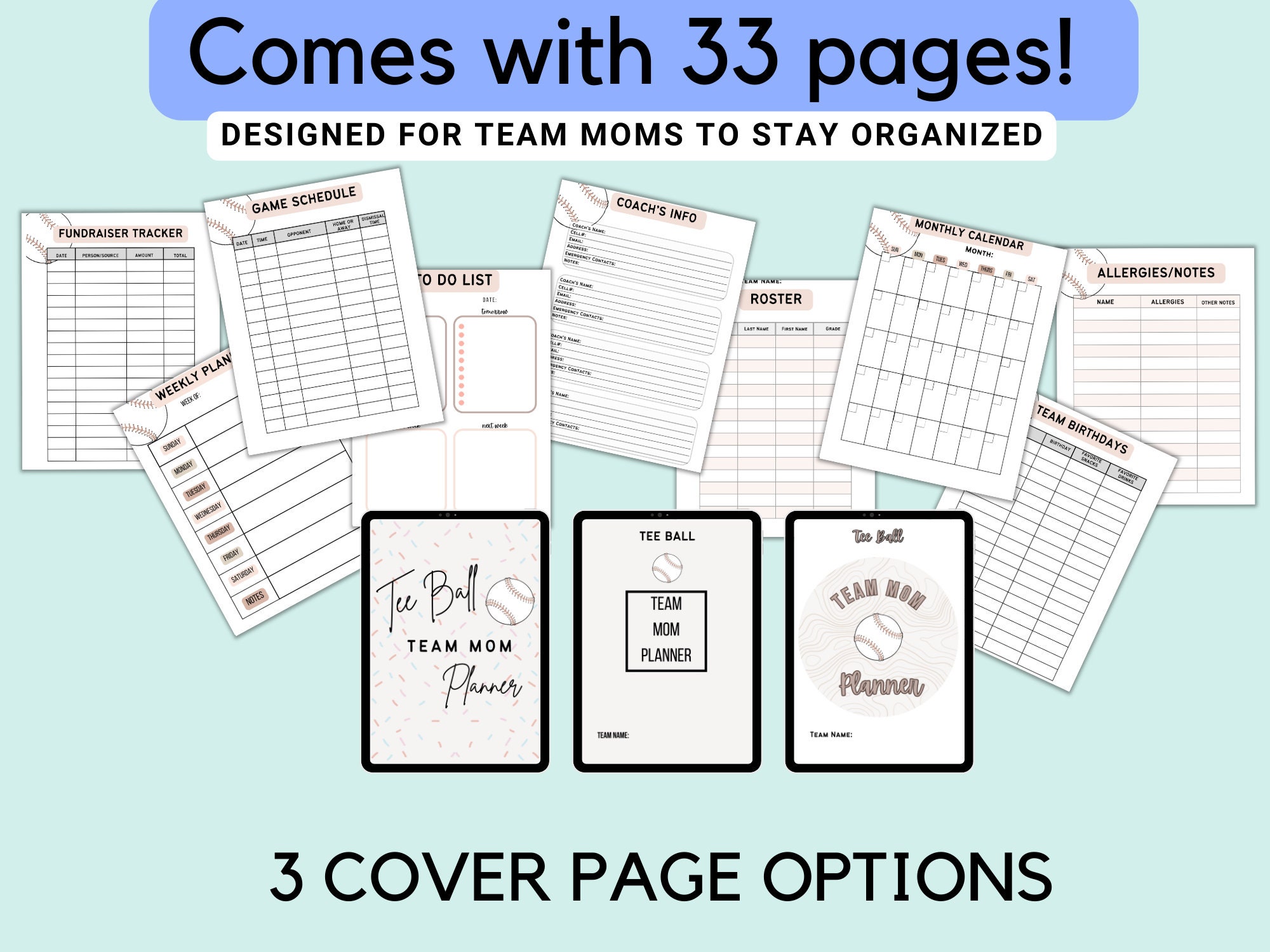 Tee Ball Team Mom Planner, Team Mom T-ball Planner, Tee Ball Planner ...