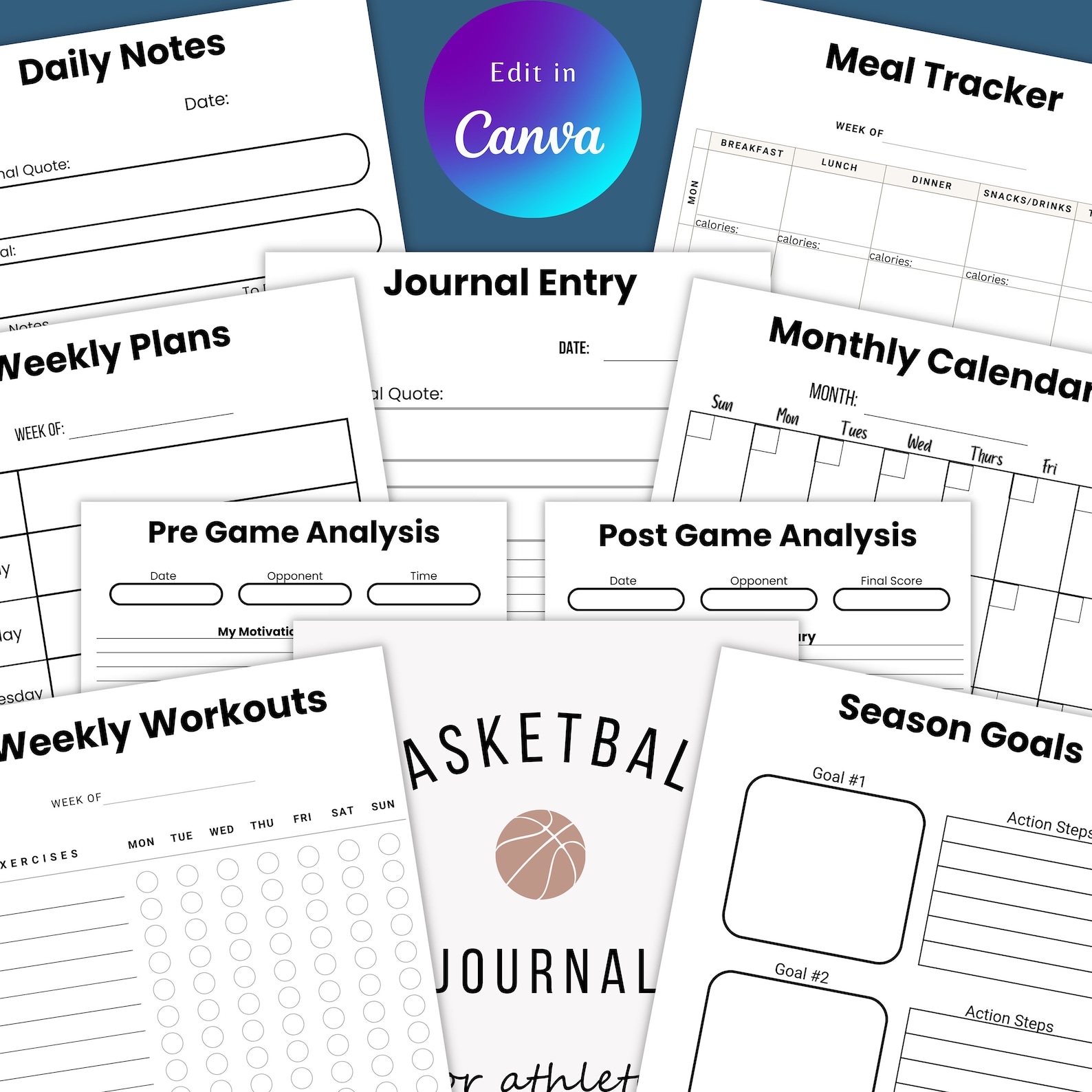Editable Basketball Journal for Athletes, Basketball Team Journal ...