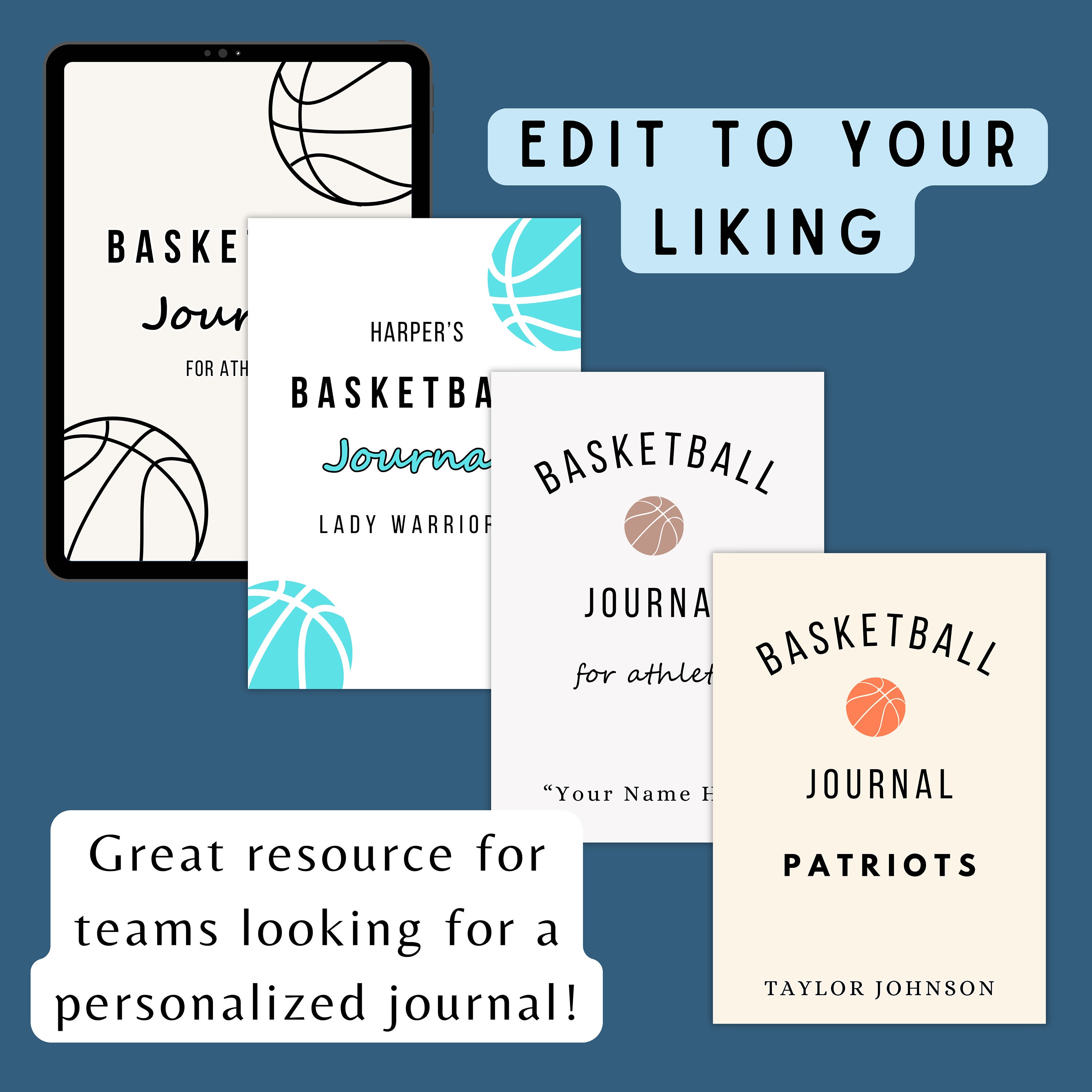 Editable Basketball Journal for Athletes, Basketball Team Journal ...