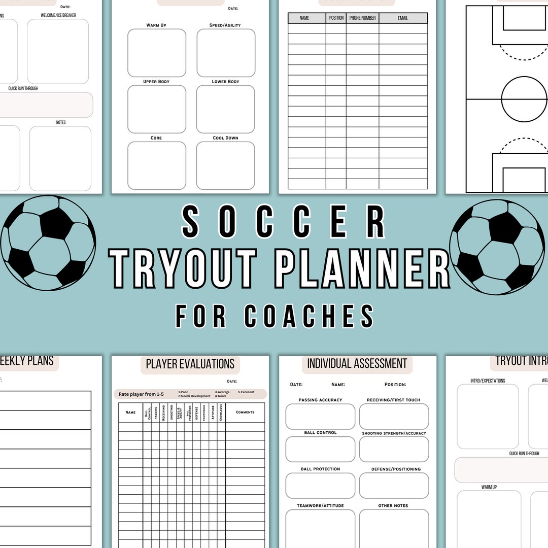 Soccer Tryout Planner, Soccer Coach Planner, Soccer Printable Planner ...