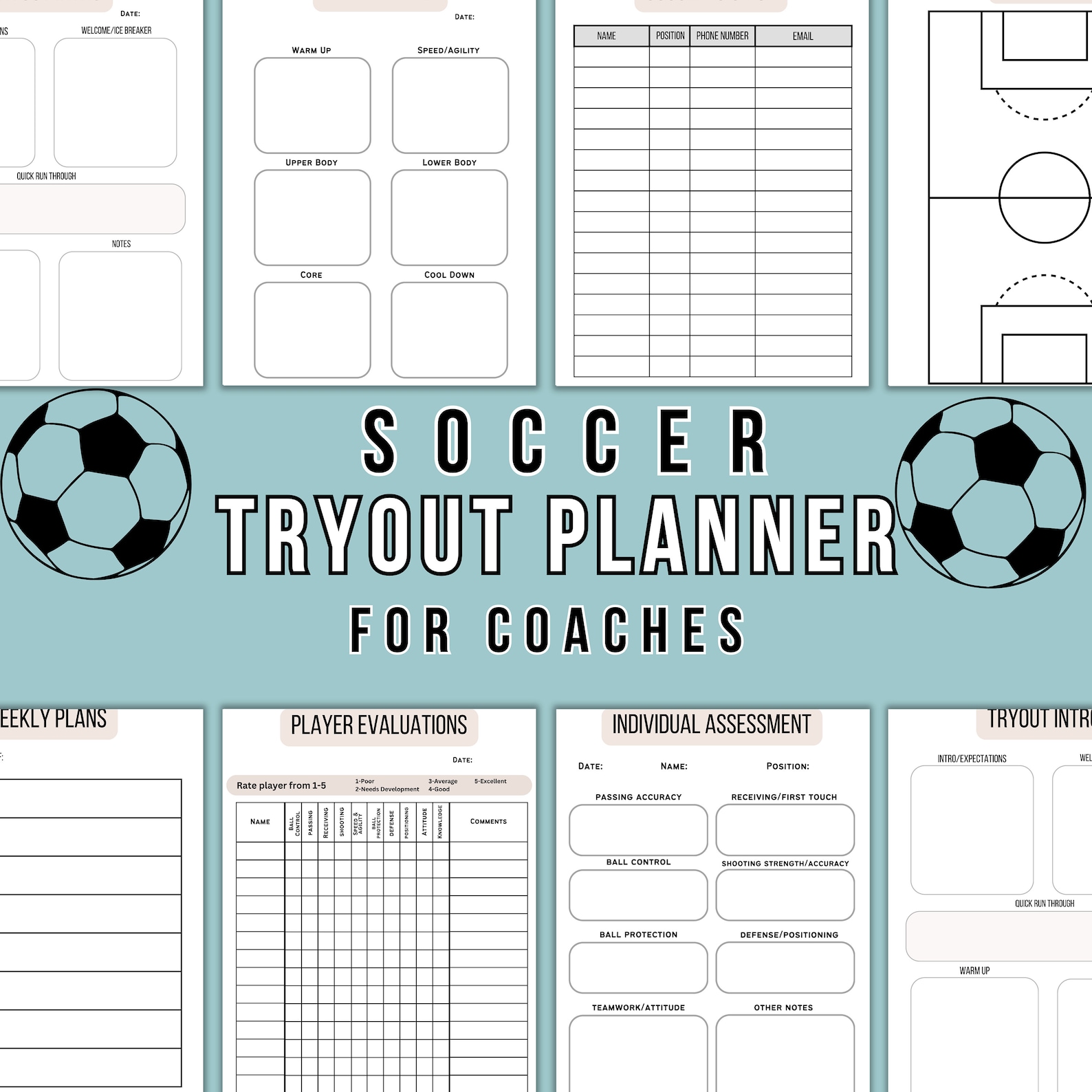 Soccer Tryout Planner, Soccer Coach Planner, Soccer Printable Planner ...