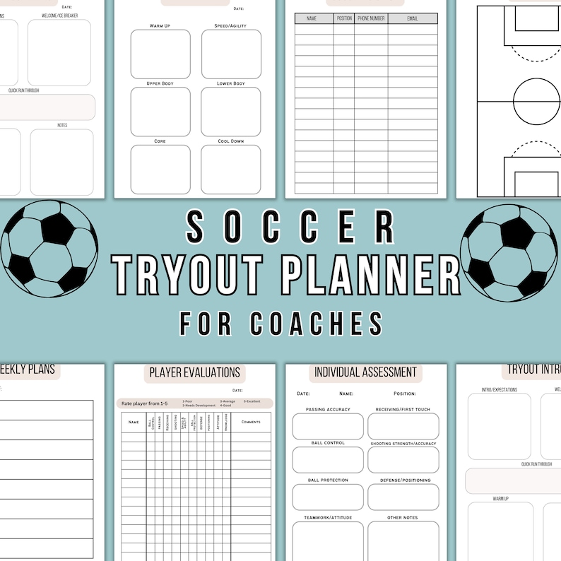 Soccer Tryout Planner, Soccer Coach Planner, Soccer Printable Planner ...