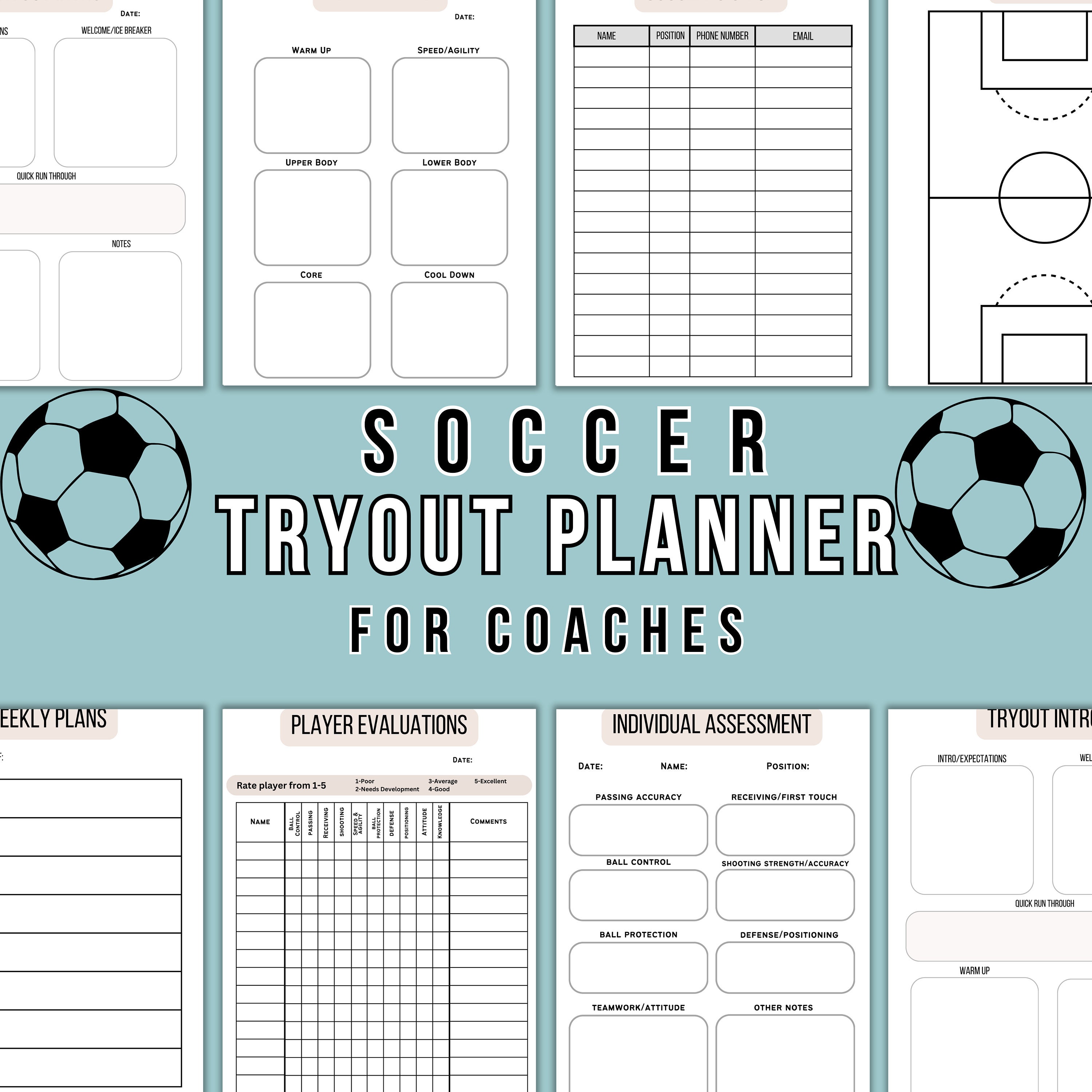 Soccer Tryout Planner, Soccer Coach Planner, Soccer Printable Planner ...