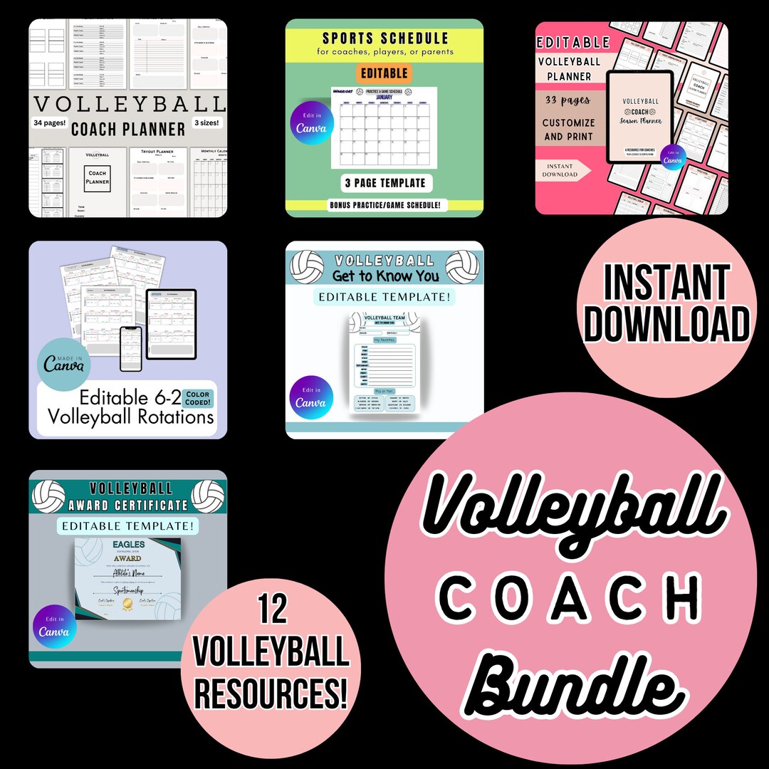 Volleyball Coach Bundle, Volleyball Coach Planners, Volleyball Editable ...