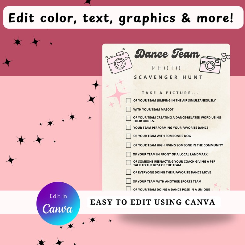 Dance Team Scavenger Hunt, Dance Photo Scavenger Hunt, Dance Team Photo ...