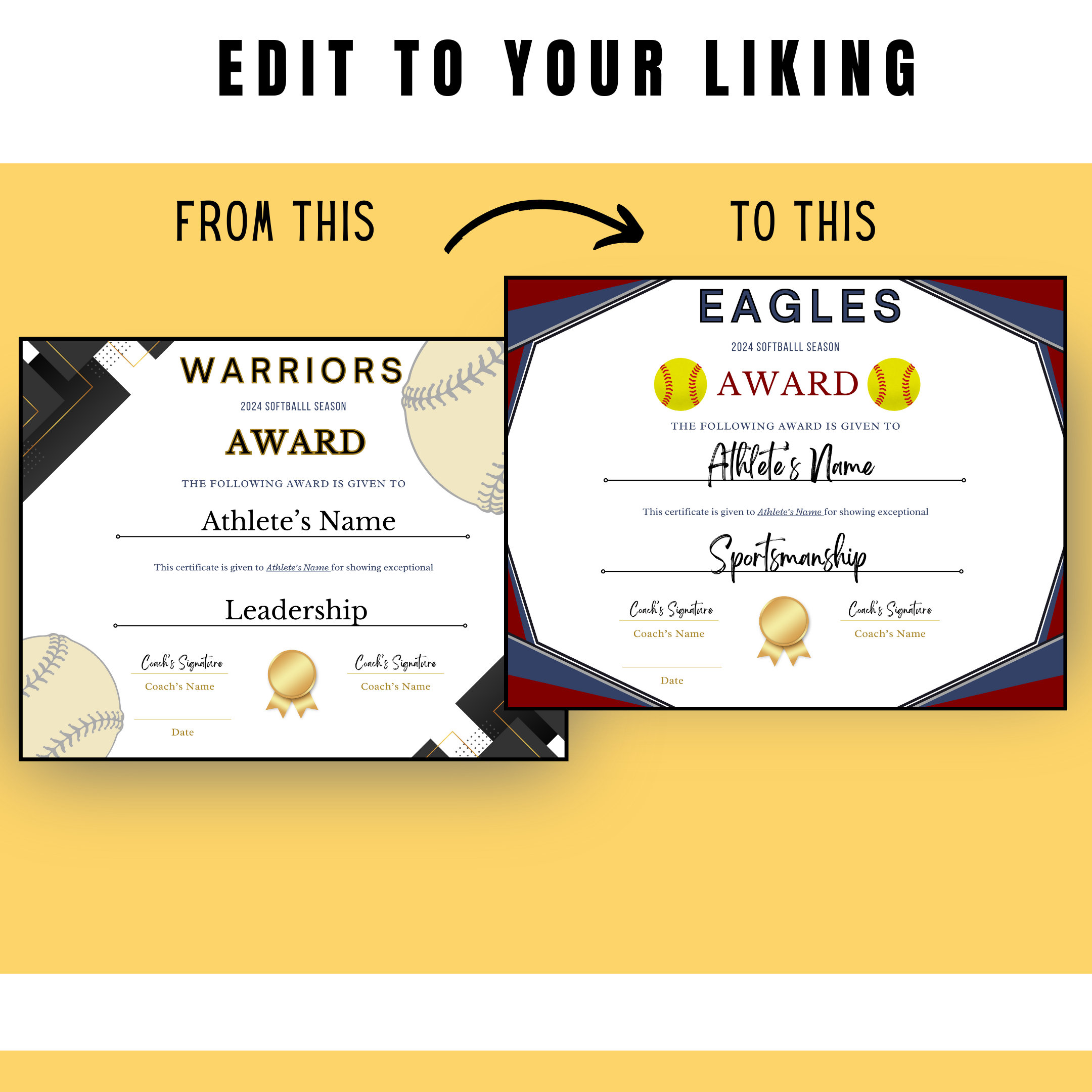 Editable Softball Certificate, Editable Softball Award, Softball Player ...