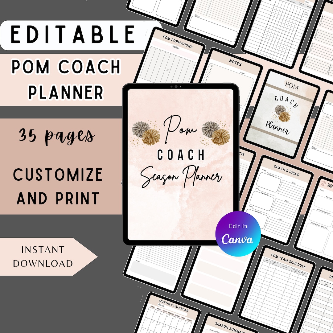 Editable Pom Coach Planner, Pom Coach Planner, Editable Pom Squad ...