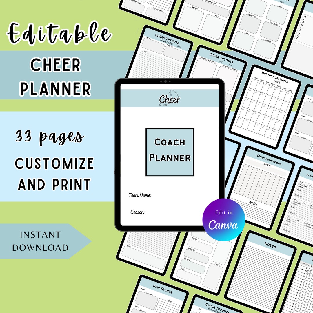 Editable Cheer Planner, Digital Cheer Planner, Cheer Coach Planner ...