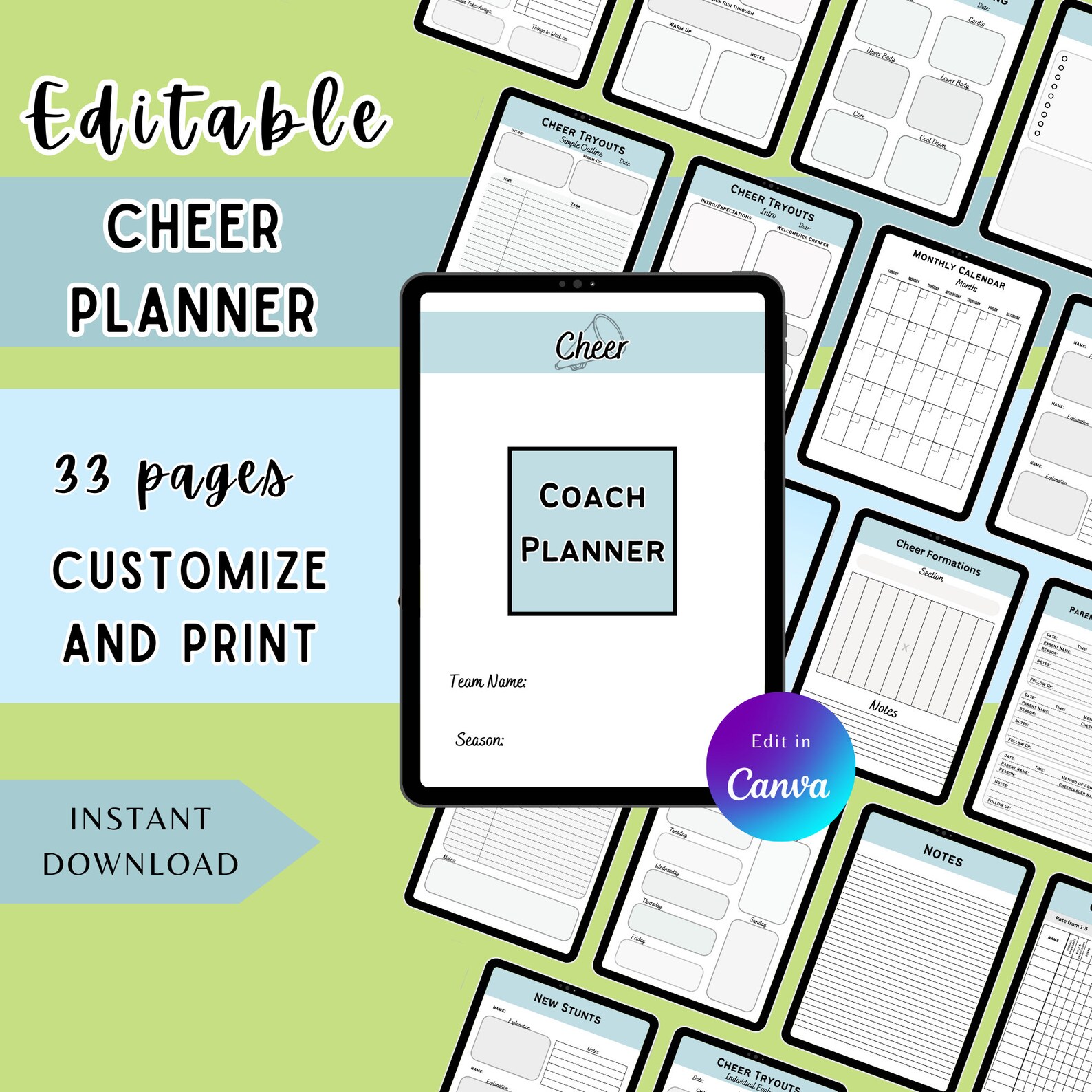 Editable Cheer Planner, Digital Cheer Planner, Cheer Coach Planner ...