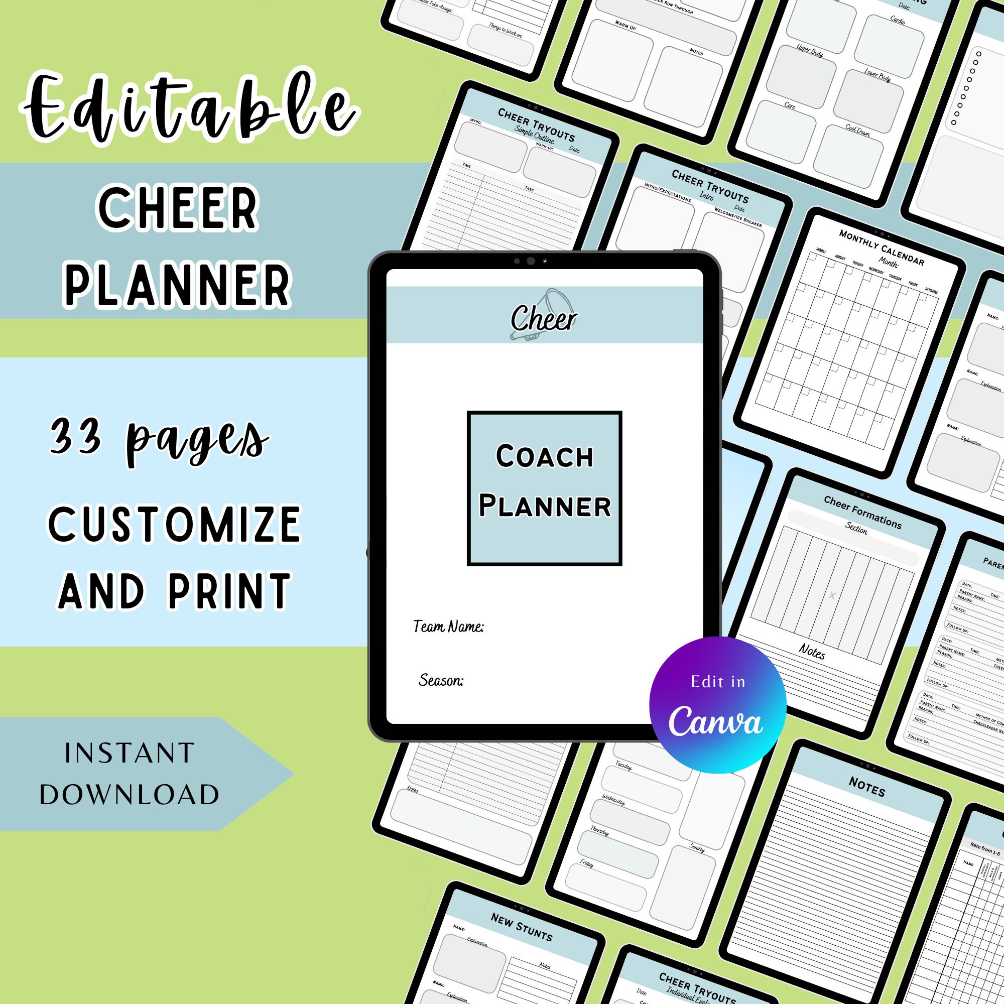 Editable Cheer Planner, Digital Cheer Planner, Cheer Coach Planner ...