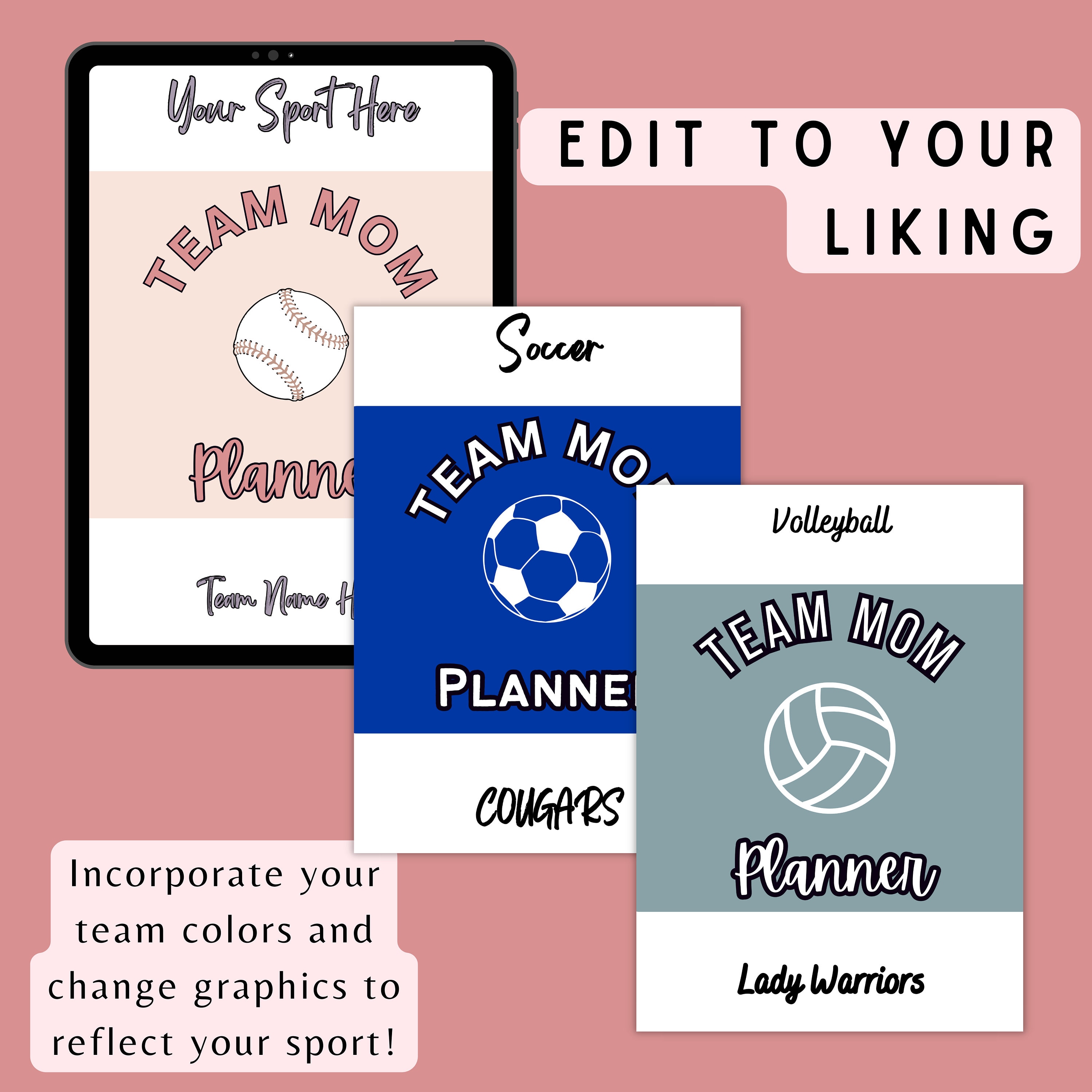Editable Team Mom Planner, Team Mom Planner, Personalized Team Mom ...