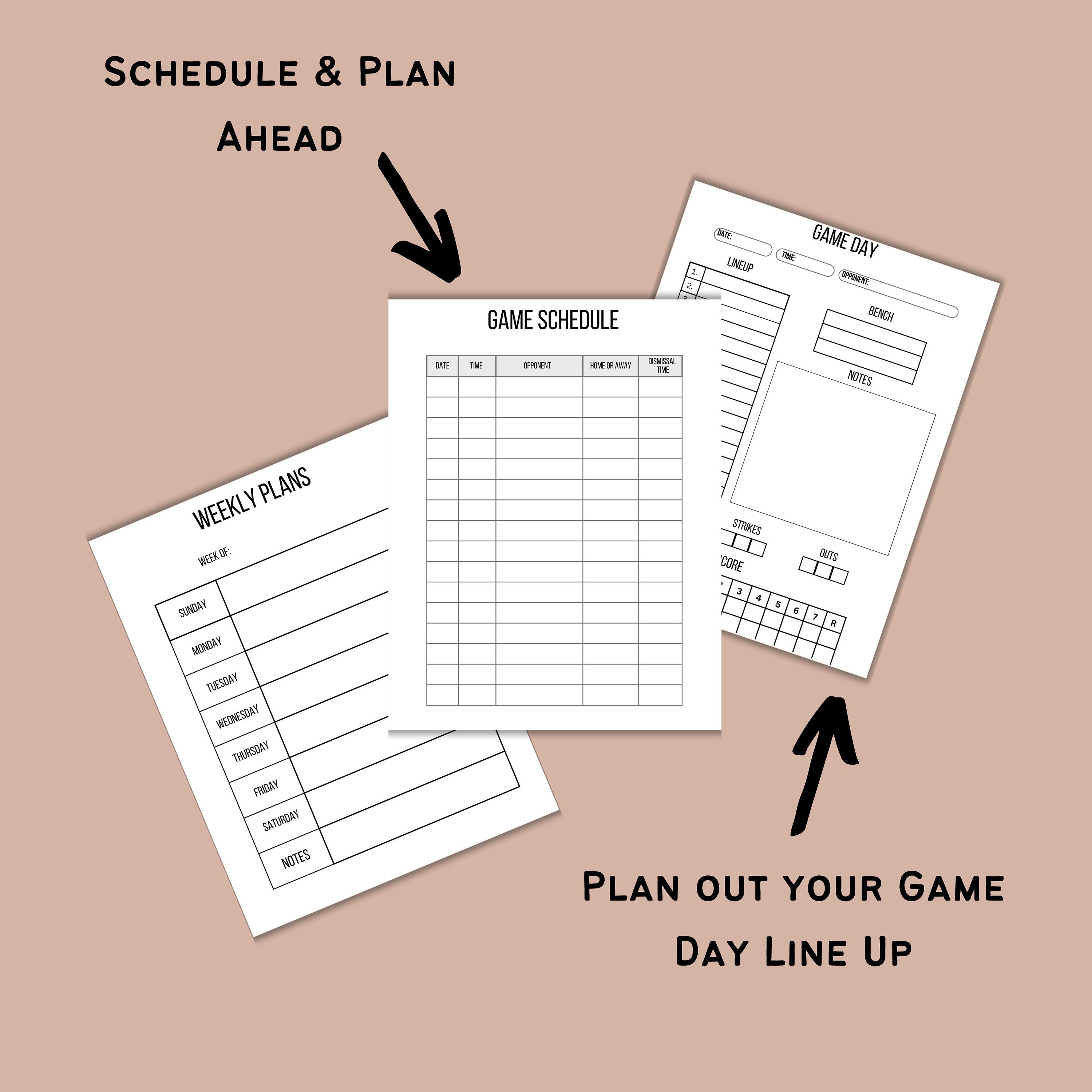 Softball Game Day Planner, Softball Coach Planner, Game Day Lineup ...
